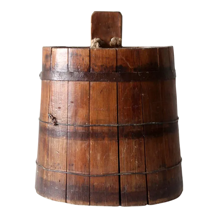 Antique Primitive Wood Stave Cask Pail | Chairish