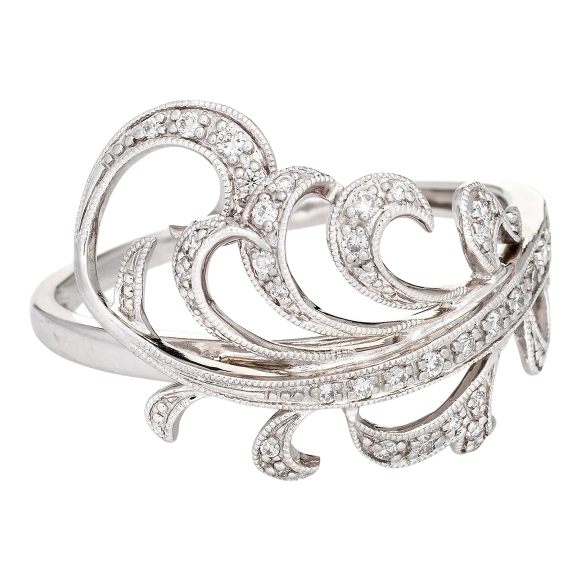 Diamond Feather Ring Estate 14k White Gold Sz 9 Vintage Fine Jewellery ...