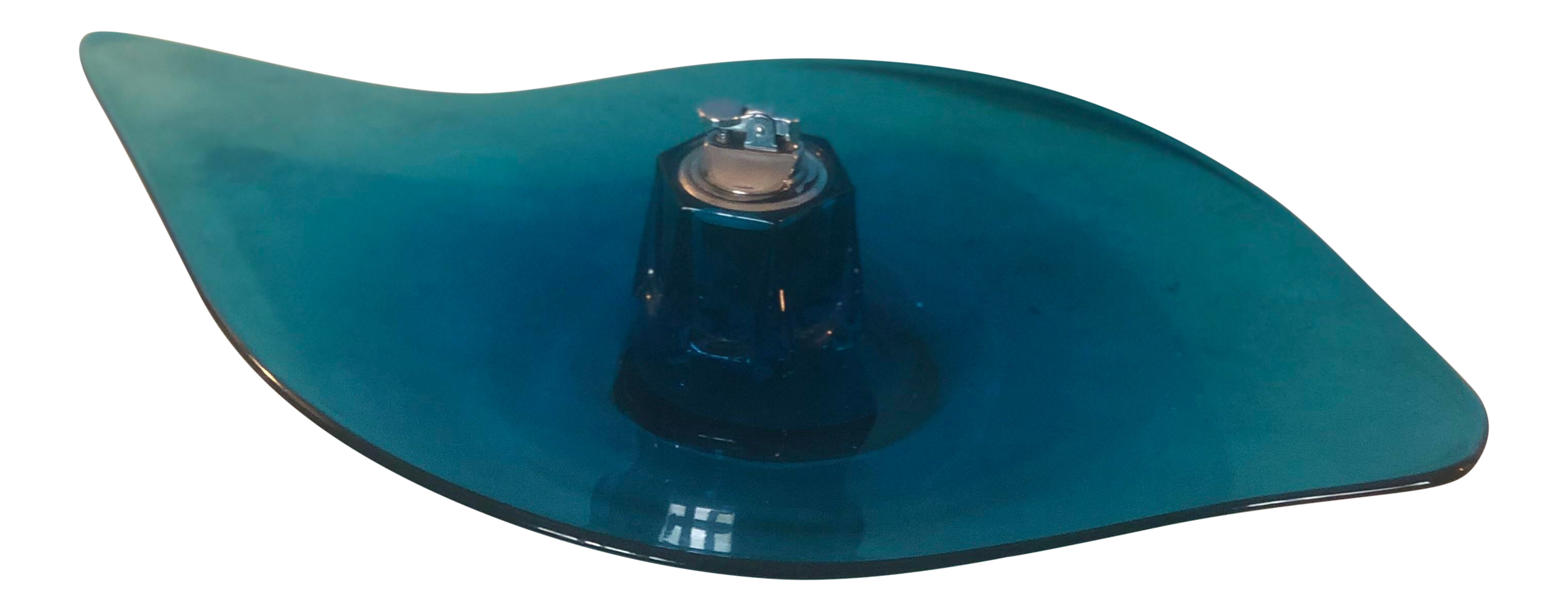 Vintage Blue Viking Glass Table Lighter on Matching Plate | Chairish