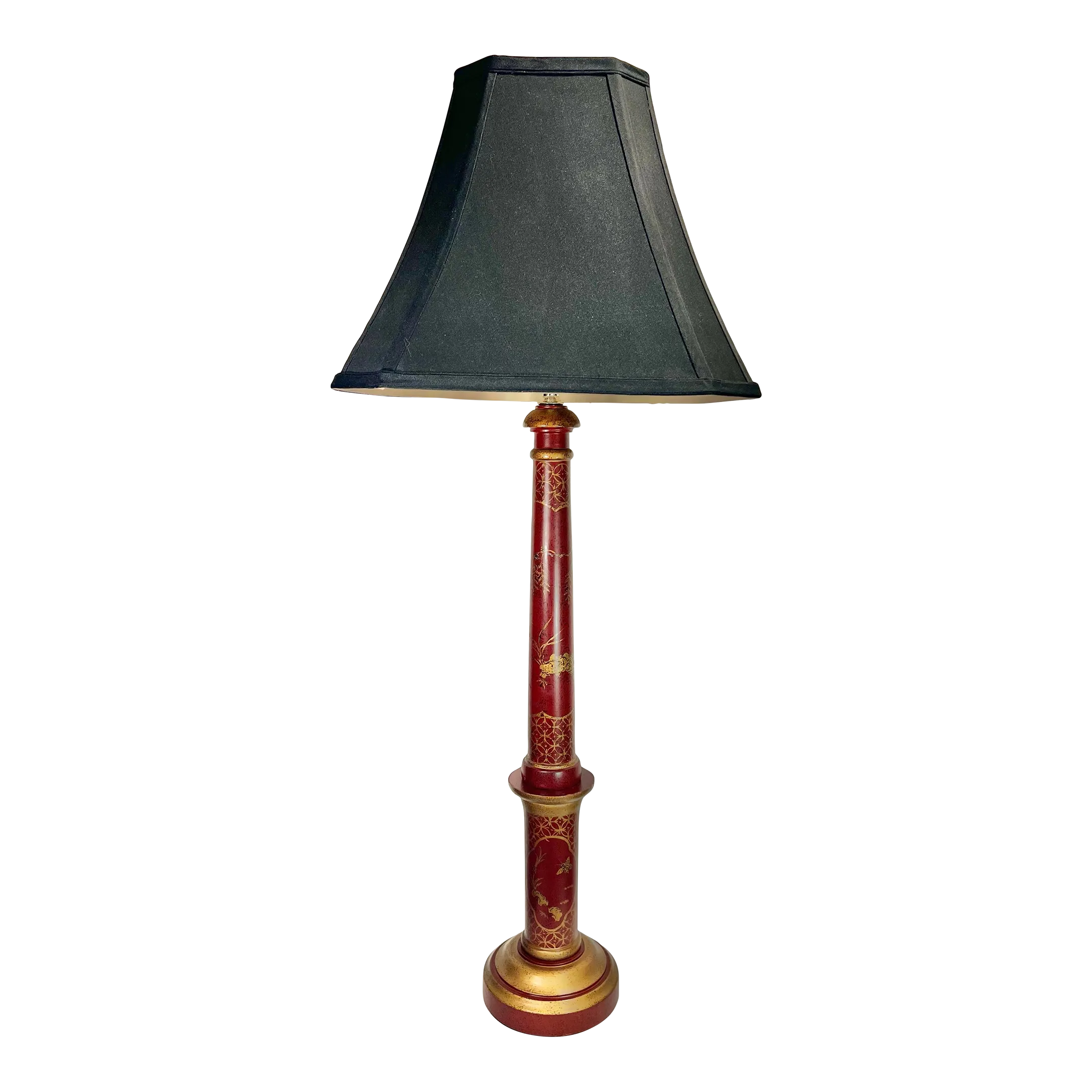 Vintage Tall Chinoiserie Hand Painted Red and Gold Column Table Lamp ...