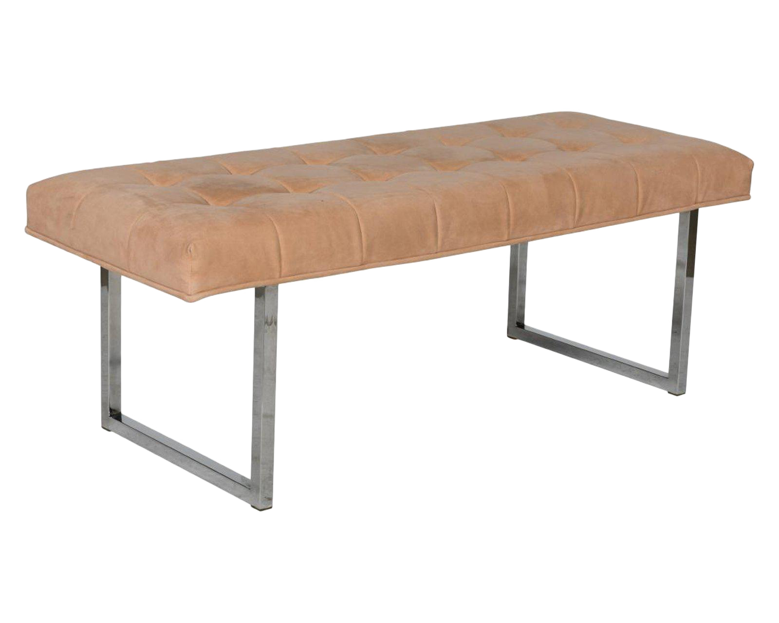 Milo Baughman Style Tufted Suede Bench | Chairish