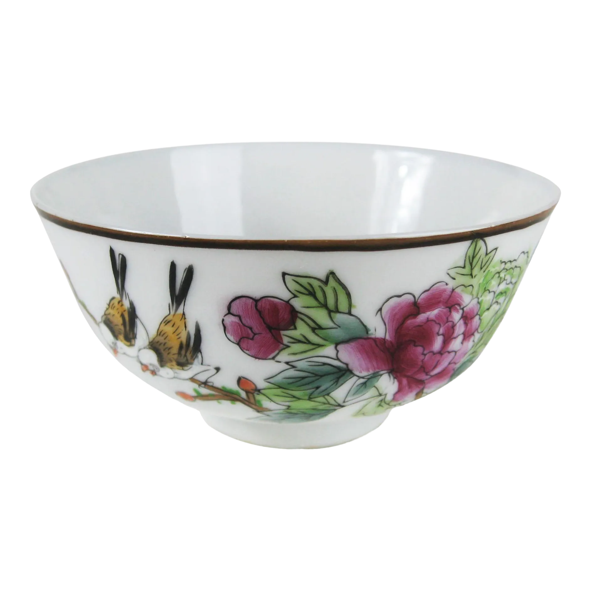 1920s Chinese Hand-Painted Peony and Orioles Bowl | Chairish