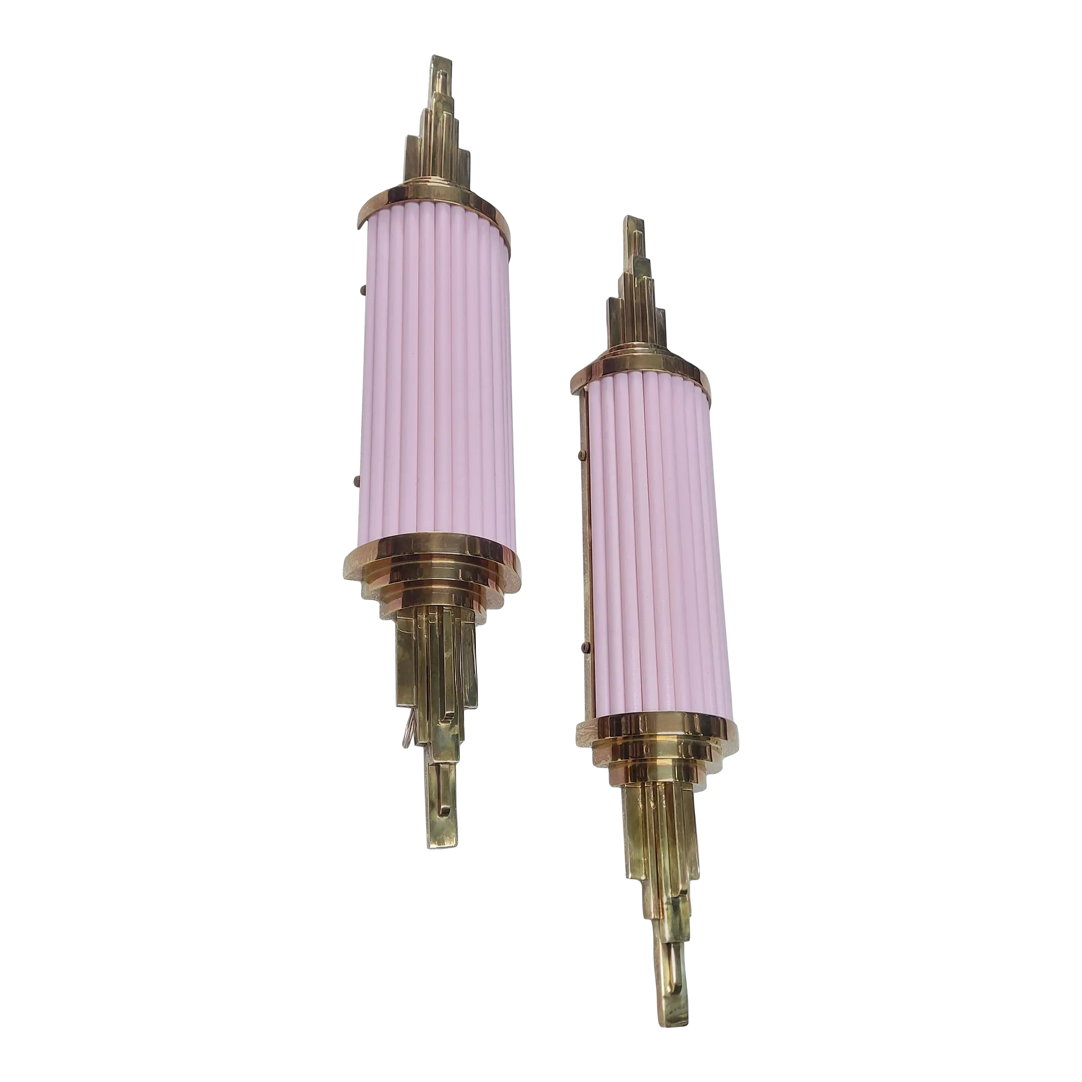 Pair Vintage 1940s Skyscraper Art Deco Wall Sconces Fixture in Brass ...