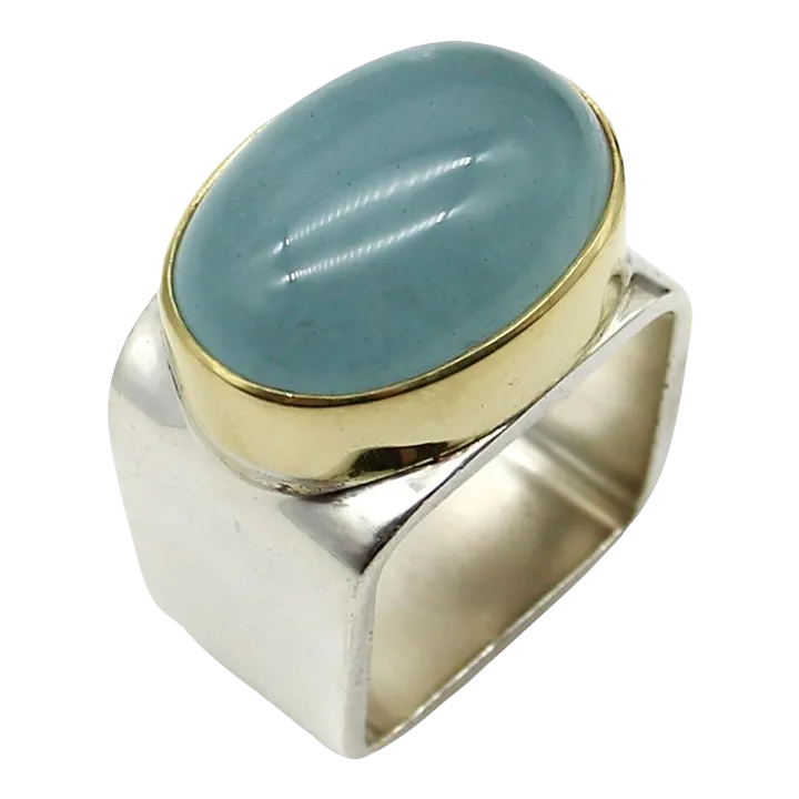 Modernist 18K Gold and Sterling Silver Ofiesh Aquamarine Ring Size 6 ...