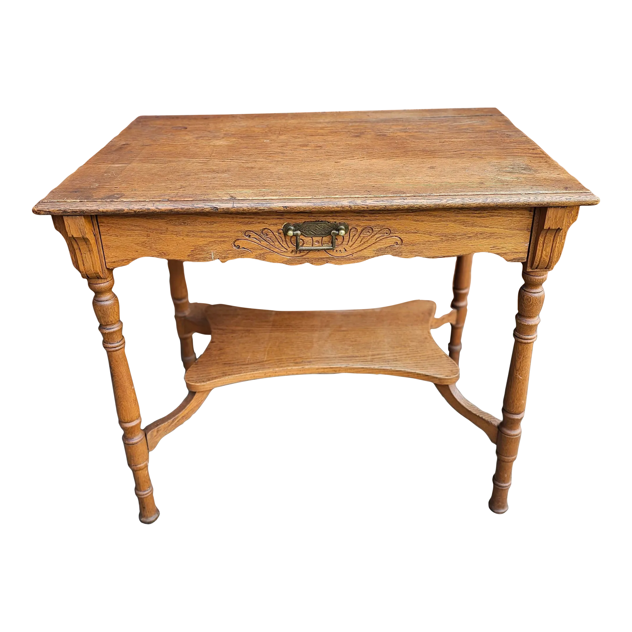 19th Century Oak Single Drawer Legs Work Table | Chairish