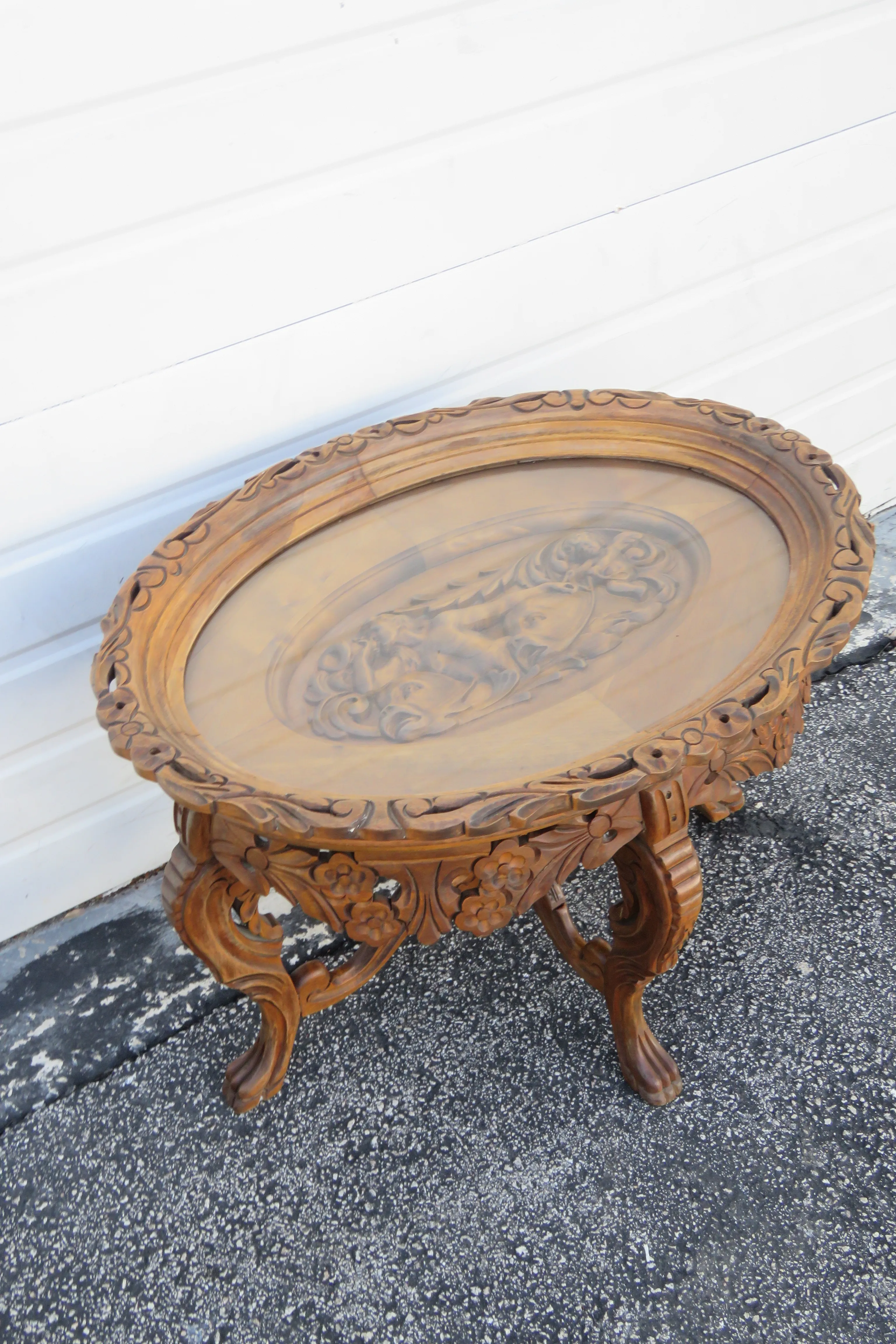 Antique coffee table with removable glass top store