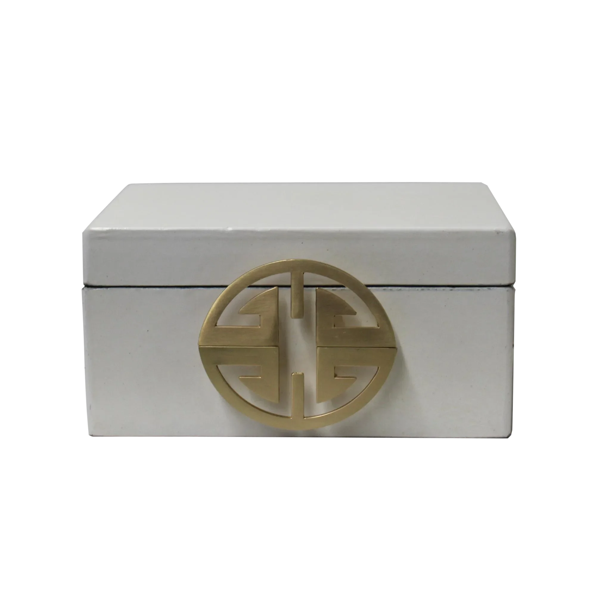 Oriental Round Hardware White Rectangular Container Box Medium | Chairish