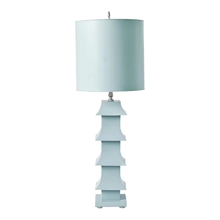 Matthew Izzo Home Handpainted Powder Blue Pagoda Tole Table Lamp With ...