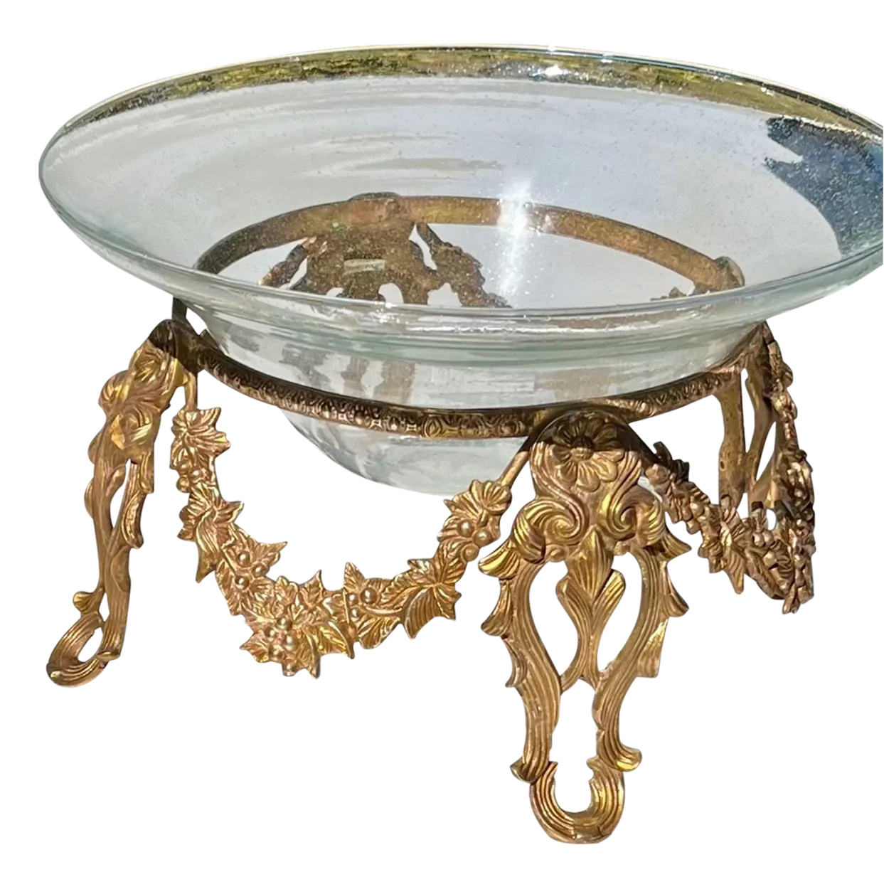Vintage Large Art Glass Bowl Tazza Centerpiece Bowl in Brass Stand ...