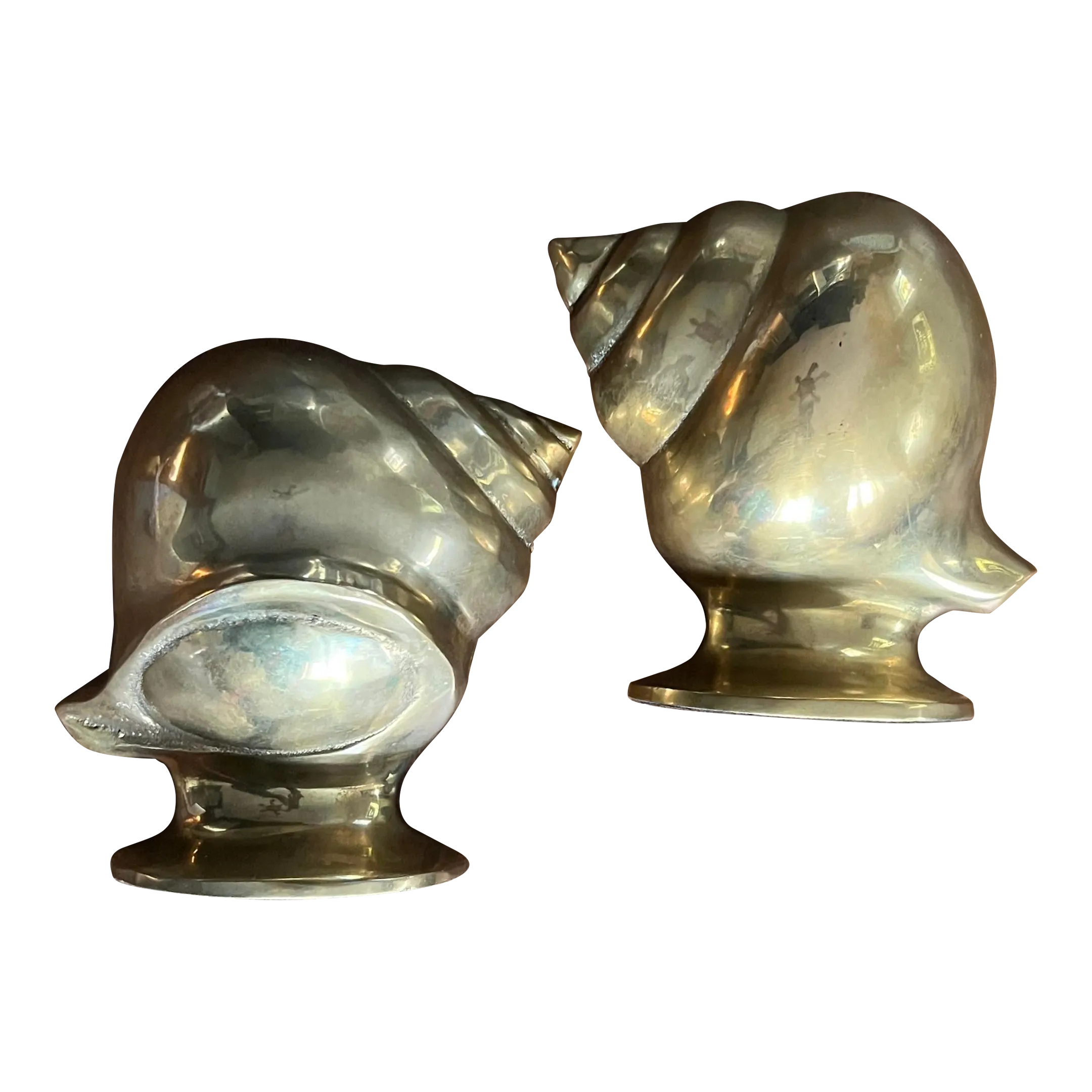 1970s Solid Brass Conch Shell Bookends - a Pair | Chairish