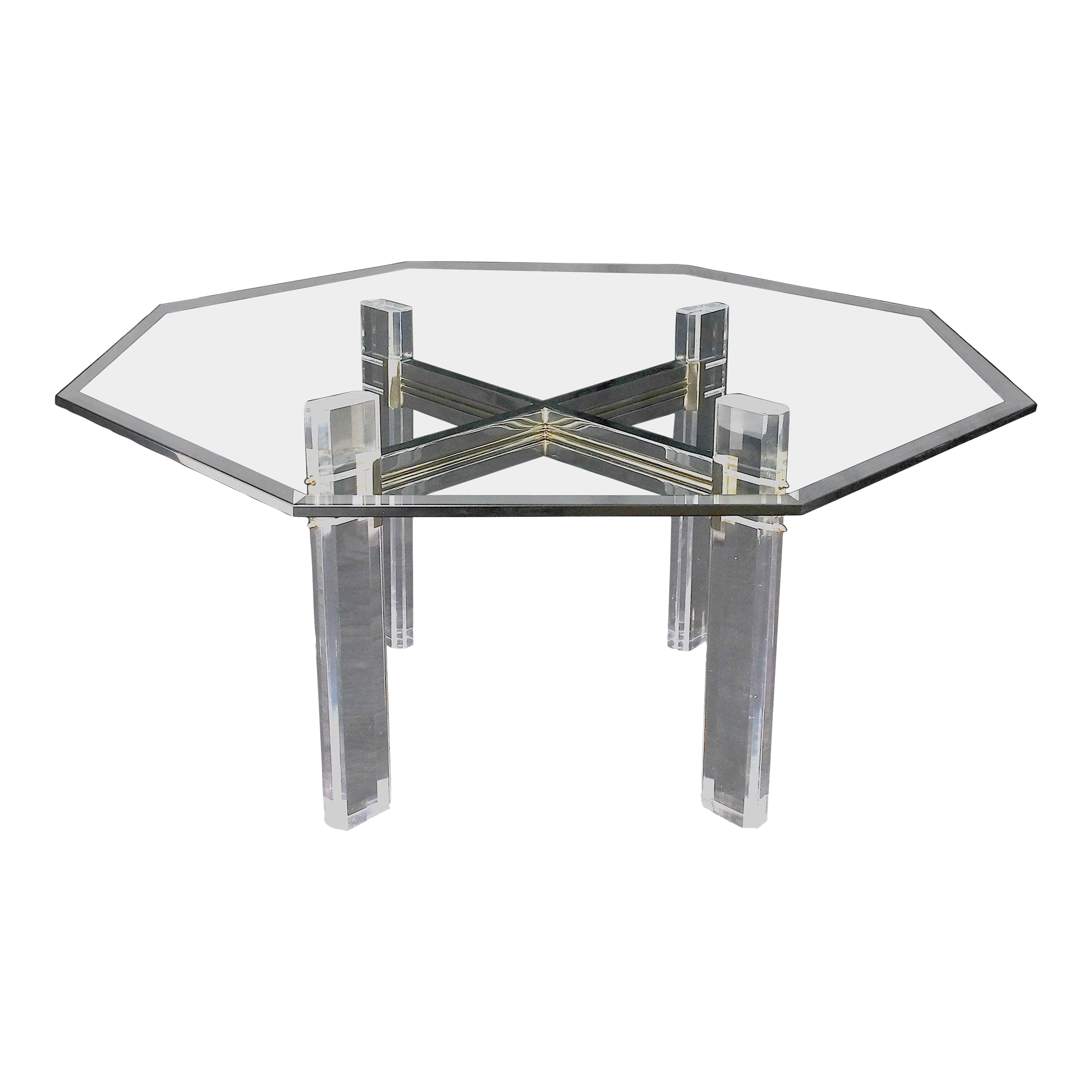 Glass Top Octagonal Shape Lucite Base Dining Conference Table | Chairish