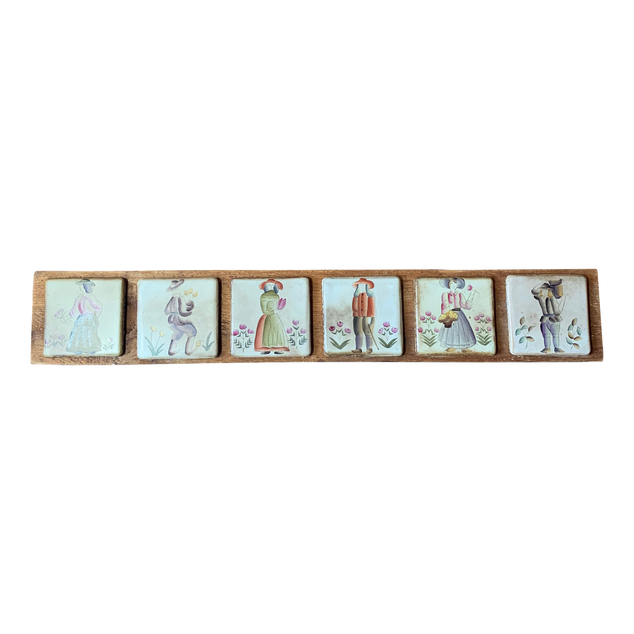 1980s Mounted Hand-Painted Tiles | Chairish