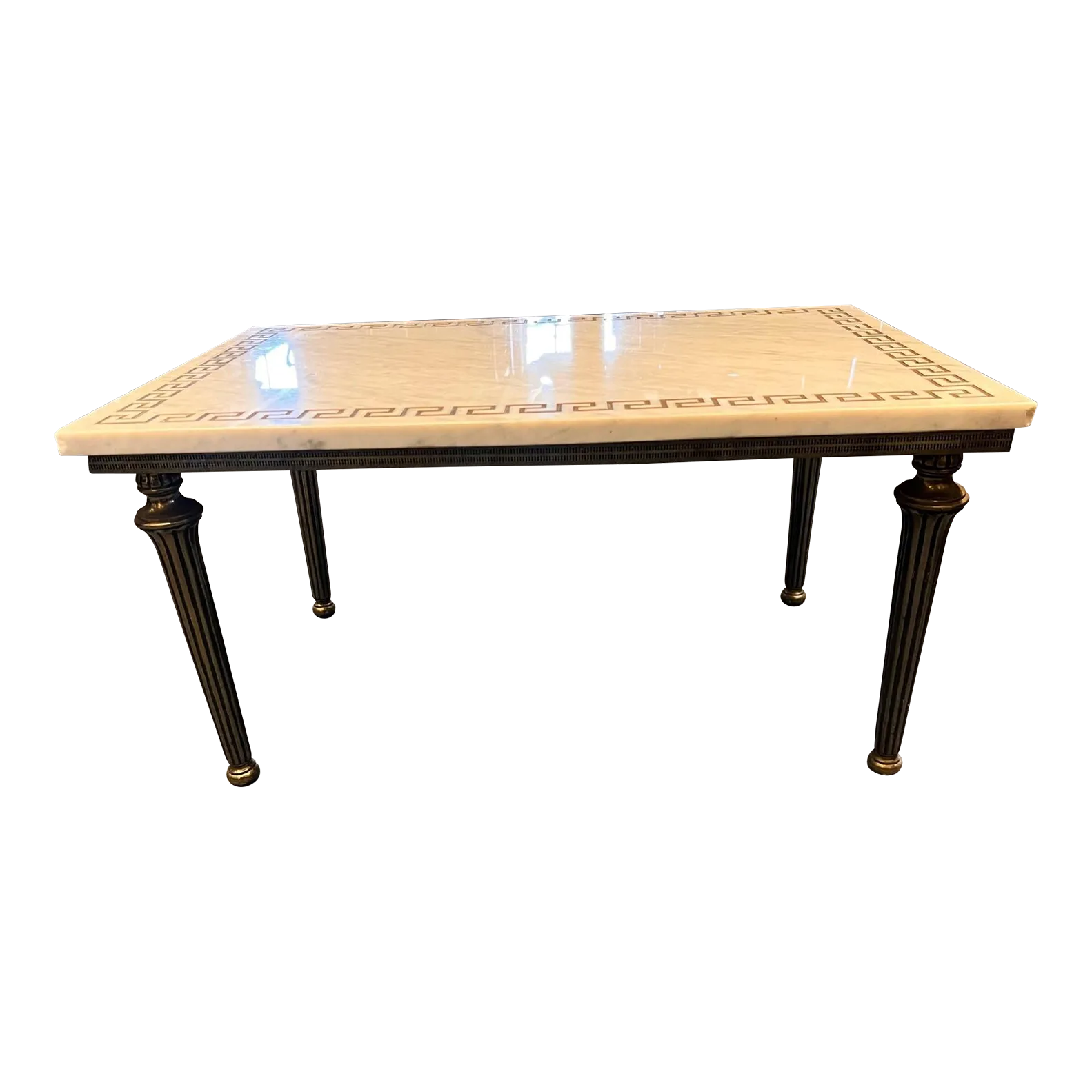 1980s Small Marble Top Coffee Table With Greek Keys | Chairish