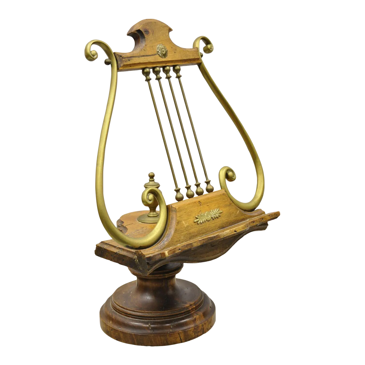 Mid 20th Century Vintage Italian Regency Wood and Brass Lyre Harp Music ...