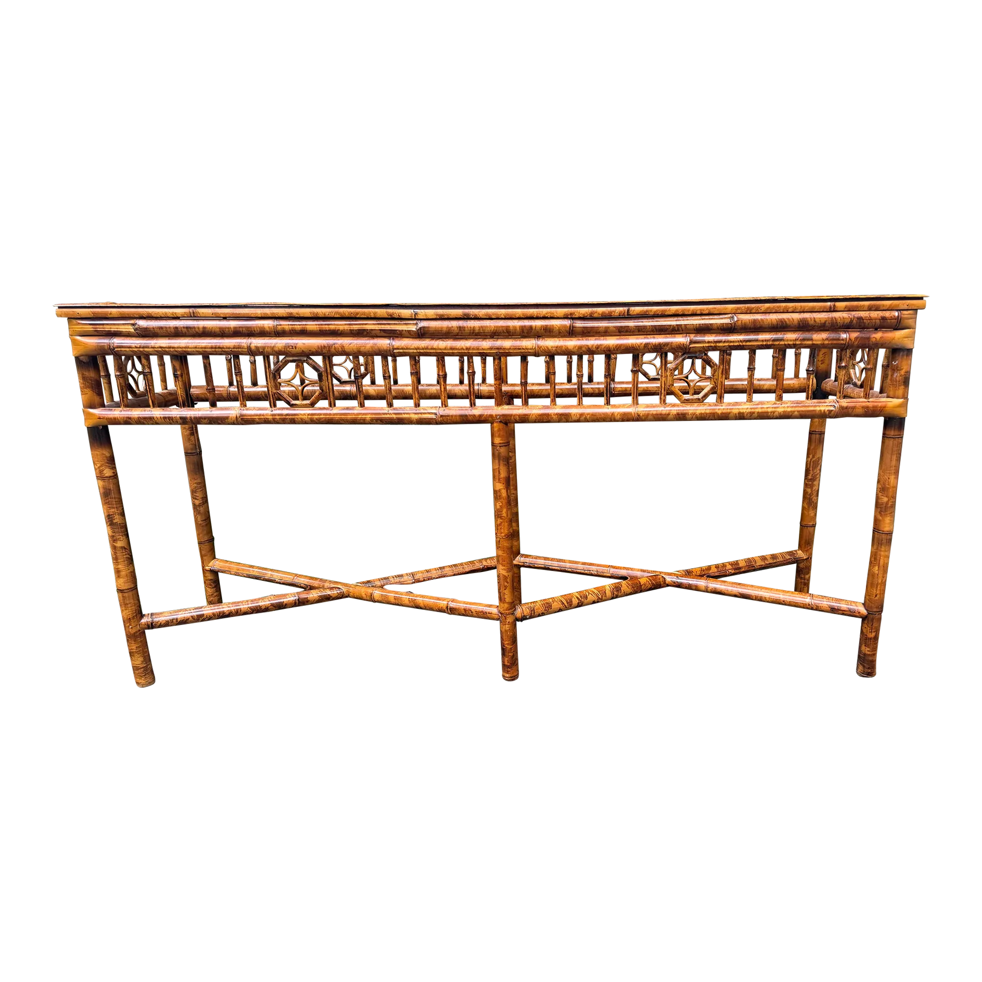 Tortoise Bamboo Console With Fabulous Patina | Chairish