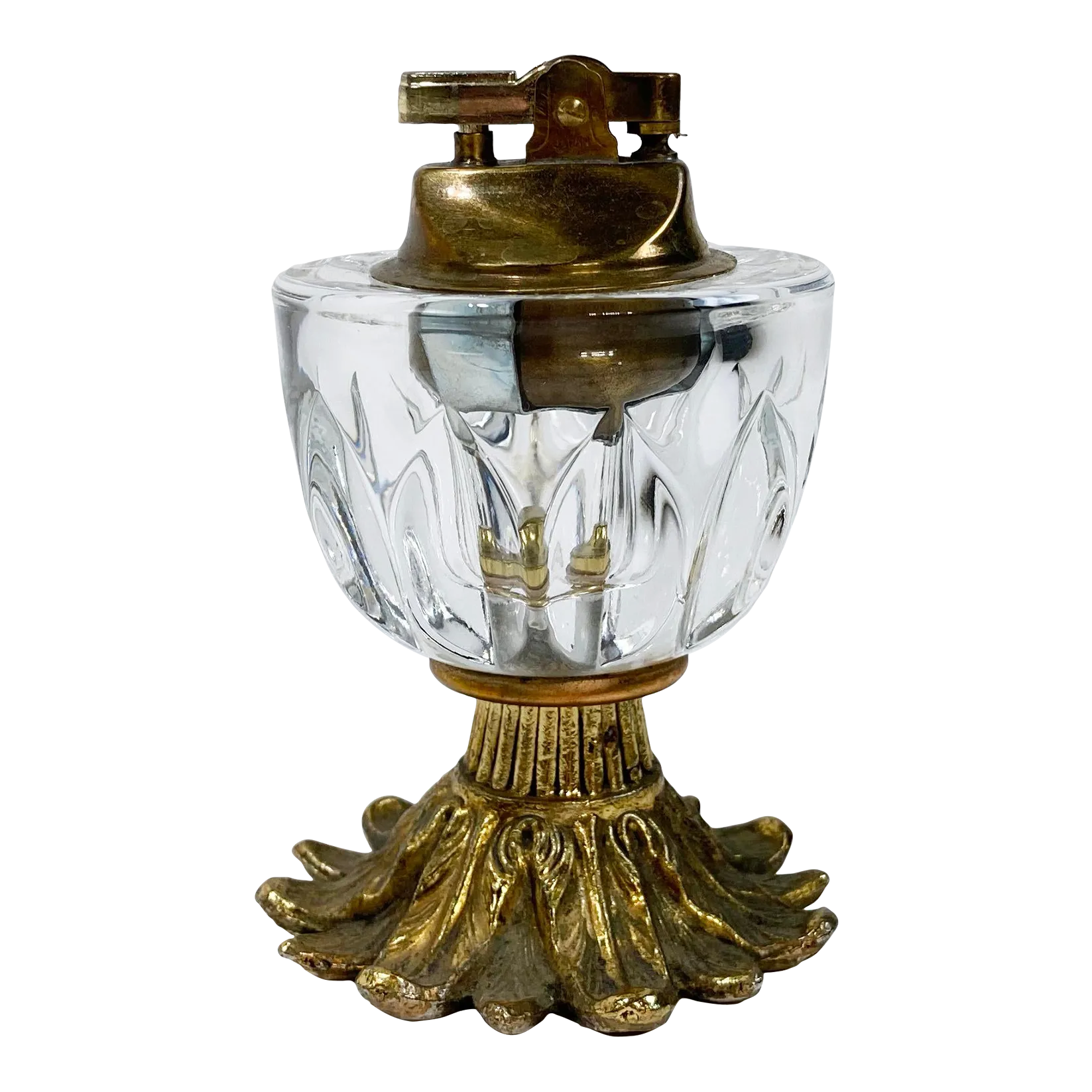 Vintage Hollywood Regency Style Brass and Cut Glass Table Lighter ...