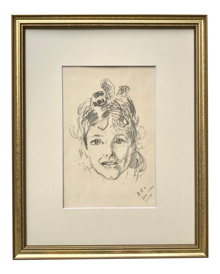 Vintage Drawing of a Young Girl by Robert Whitmore 1943 | Chairish