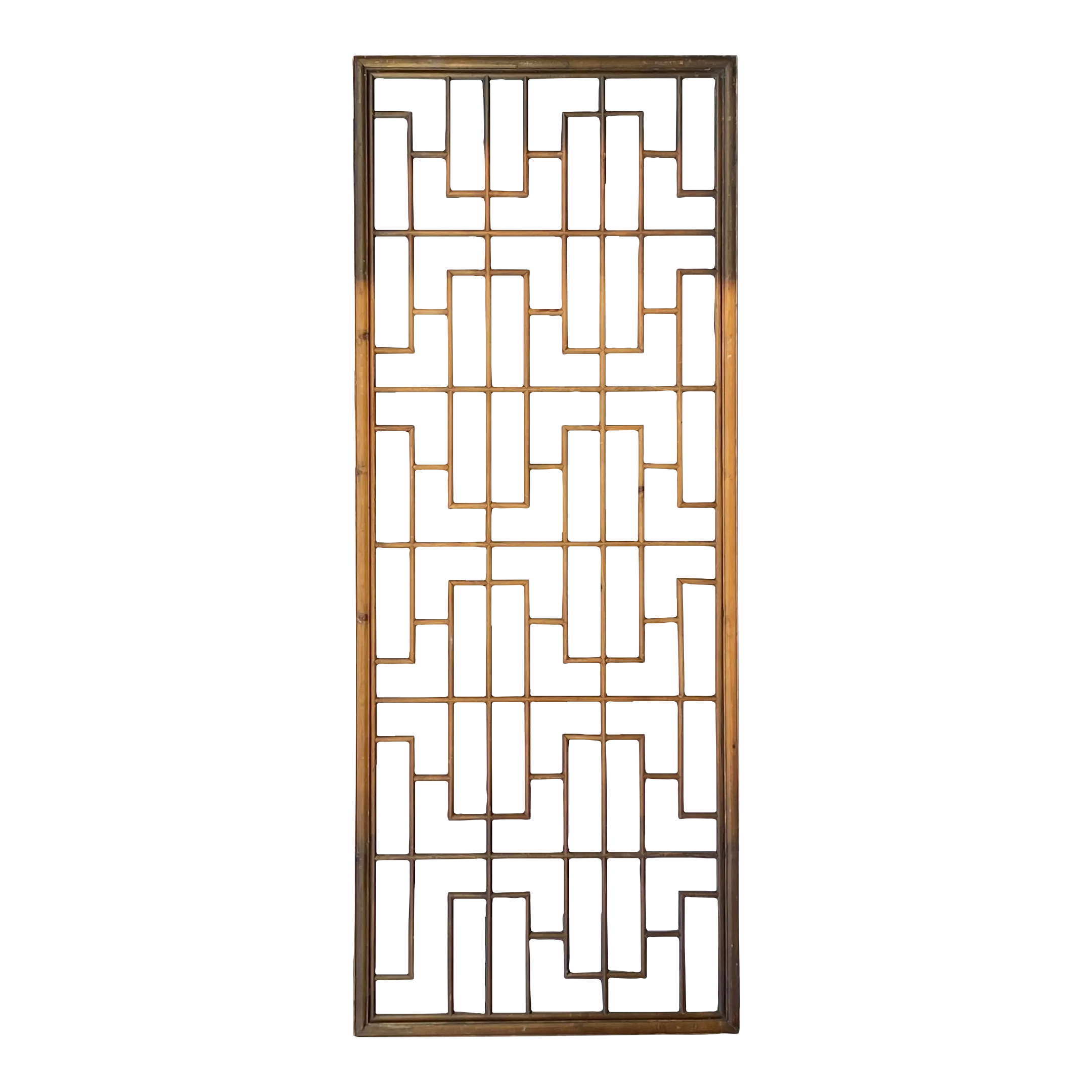 Chinese Distressed Vintage Brown Geometric Rectangular Panel Screen ...