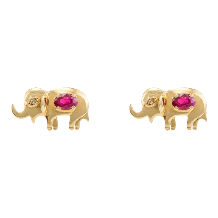 Real Ruby Elephant Stud Earrings - 2 Pieces | Chairish