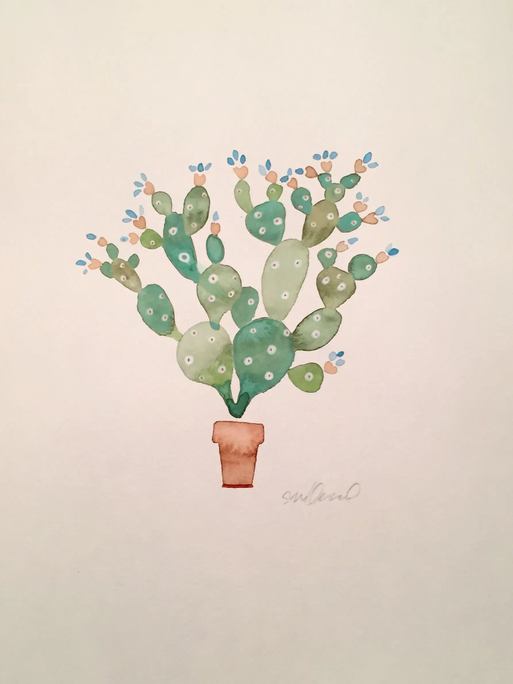 Contemporary Original Cactus Watercolor Painting | Chairish