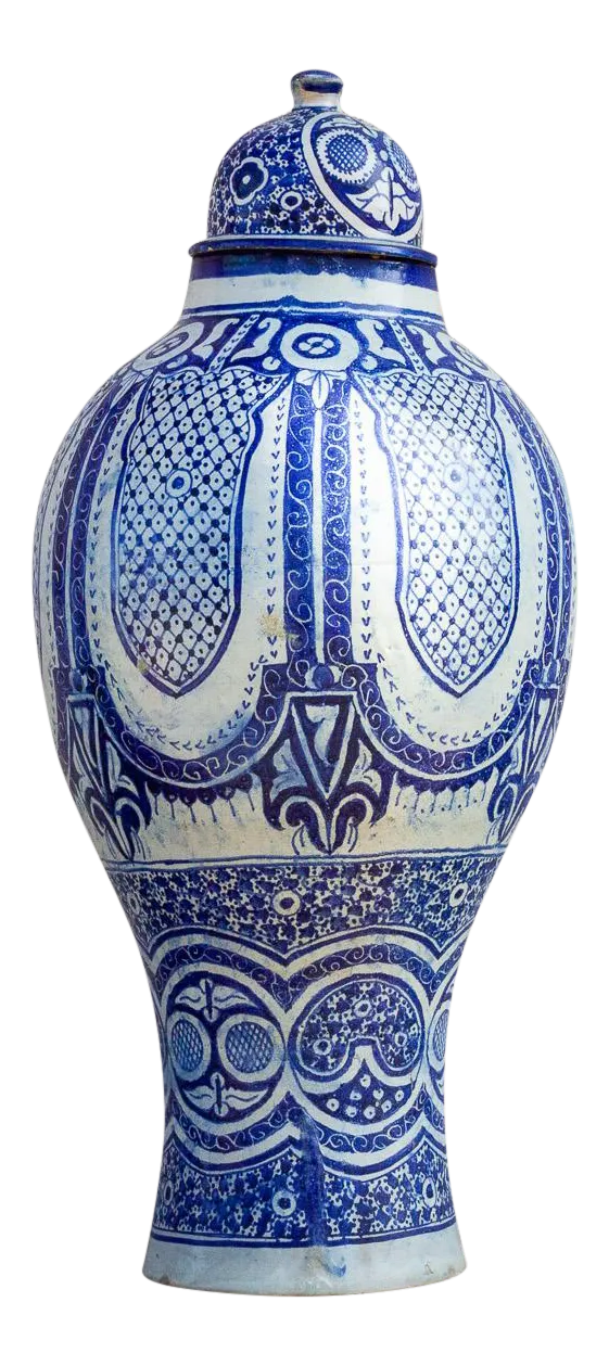 Vintage Blue & White Moroccan Jar With Lid | Chairish