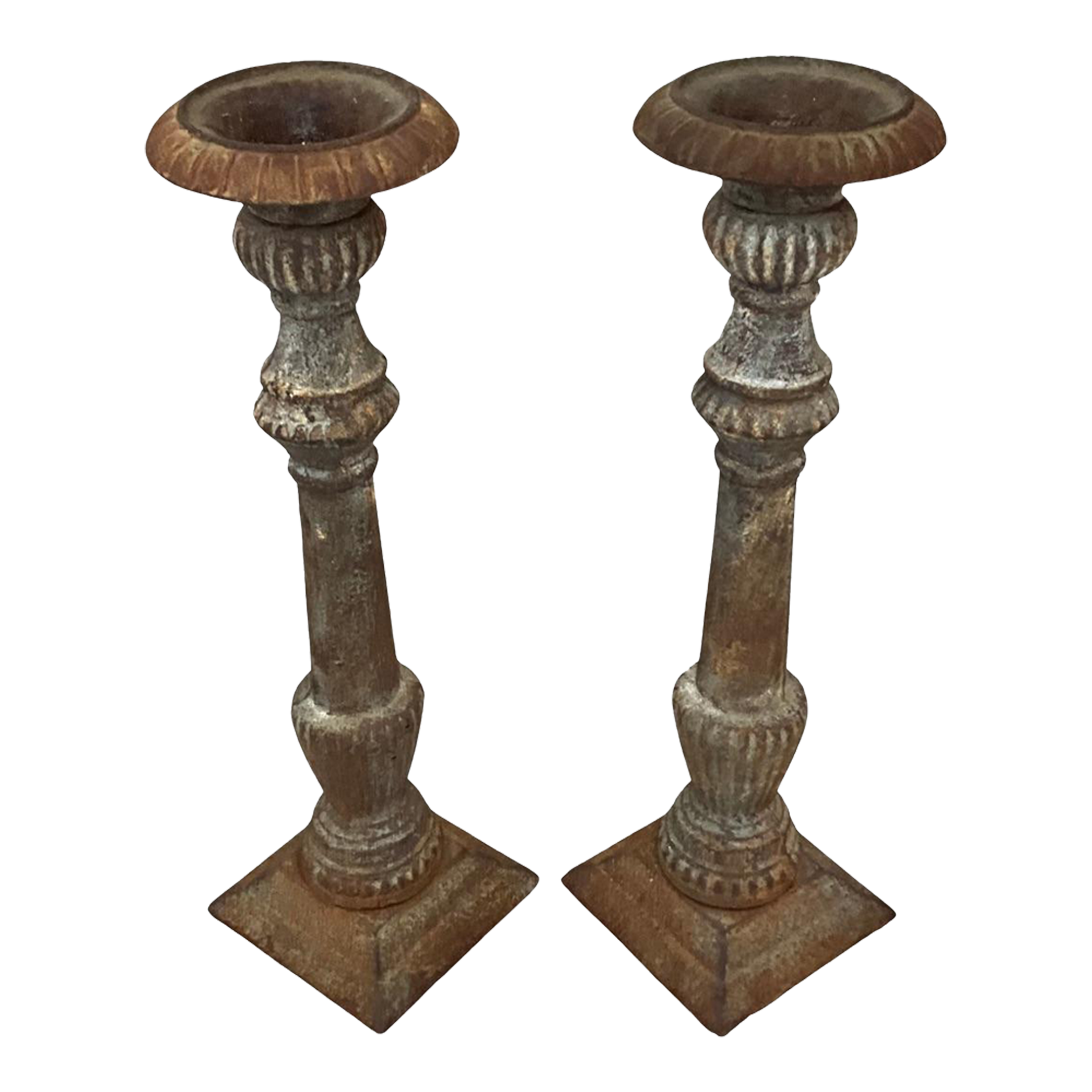 Pair of Vintage Cast Iron Candle Holders | Chairish