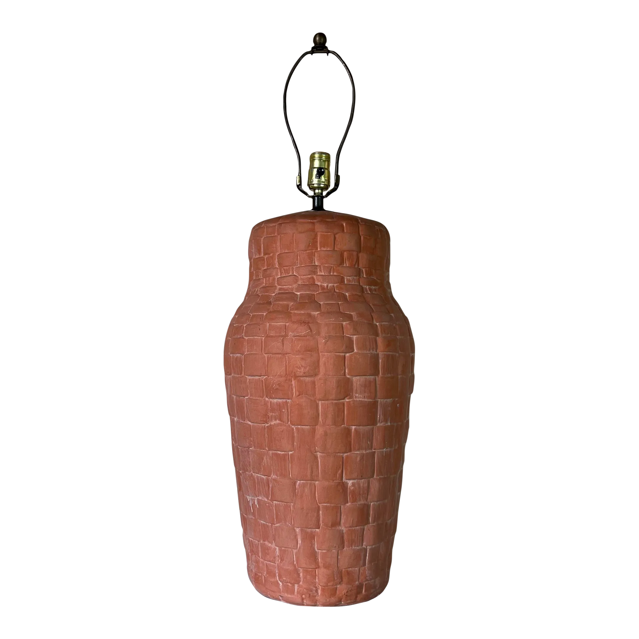 1970s Vintage Woven Basket Pattern Ceramic Table Lamp | Chairish
