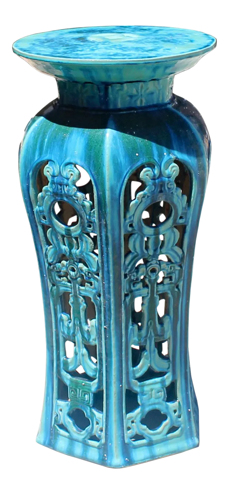 Ceramic Clay Turquoise Round Tall Pedestal Table Flower Display Stand ...