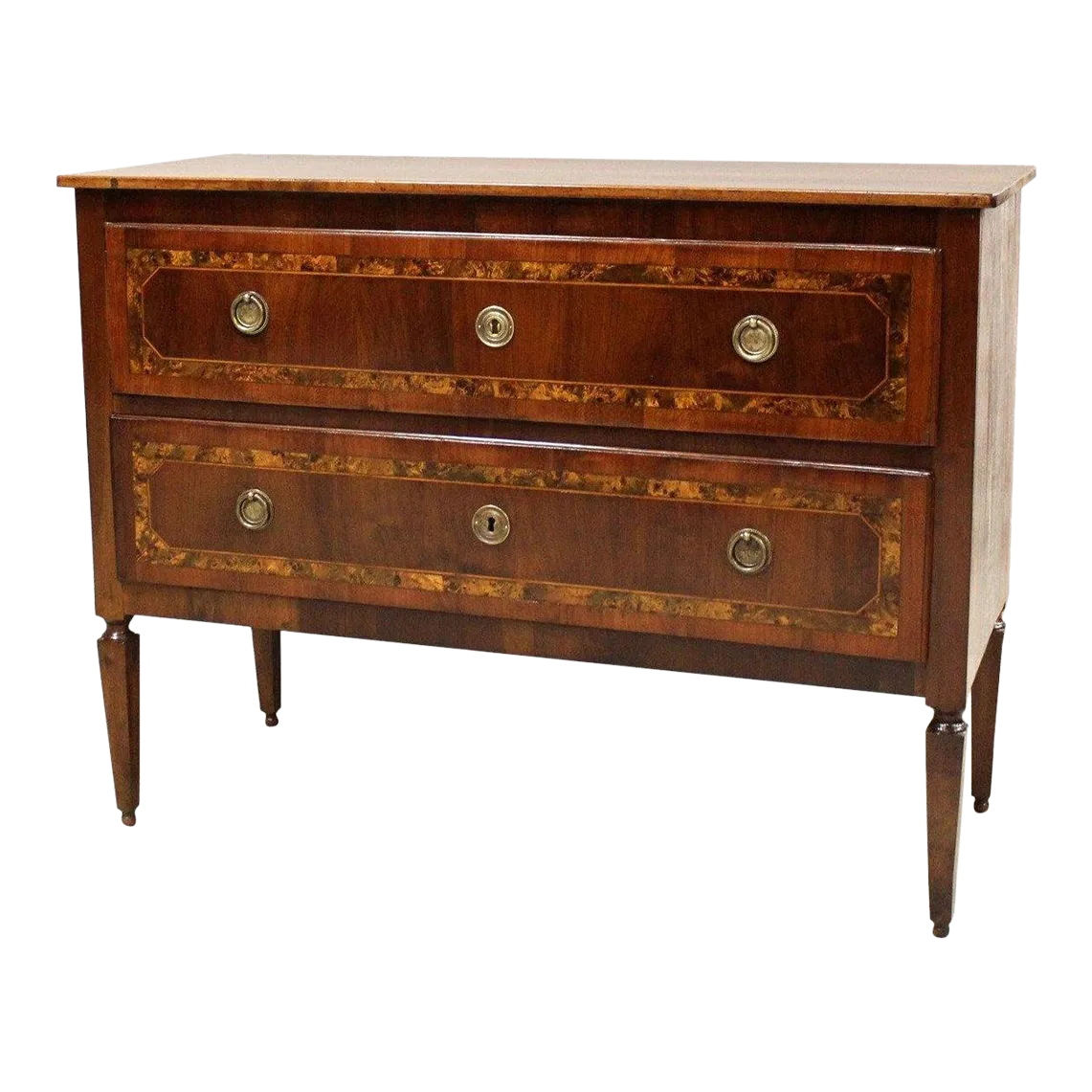 18th Century Italian Walnut Two Drawer Commode with Tapered Legs | Chairish