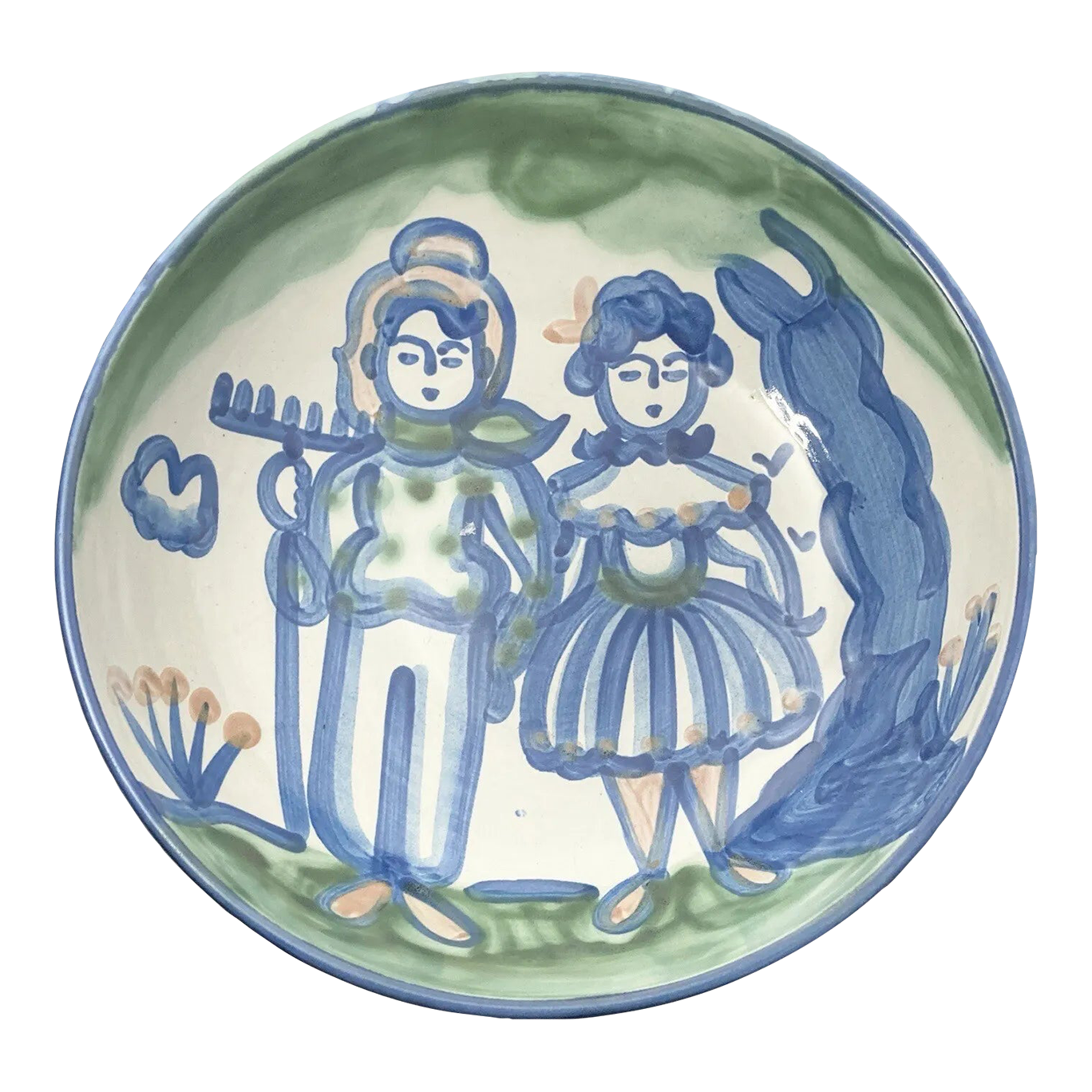 1980s M a Hadley “Country Scene Blue” Ceramic Serving Bowl, Farmer ...