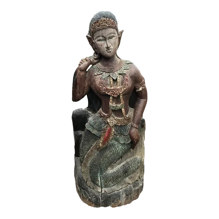 Antique Asian Handmade Wooden Statue | Chairish
