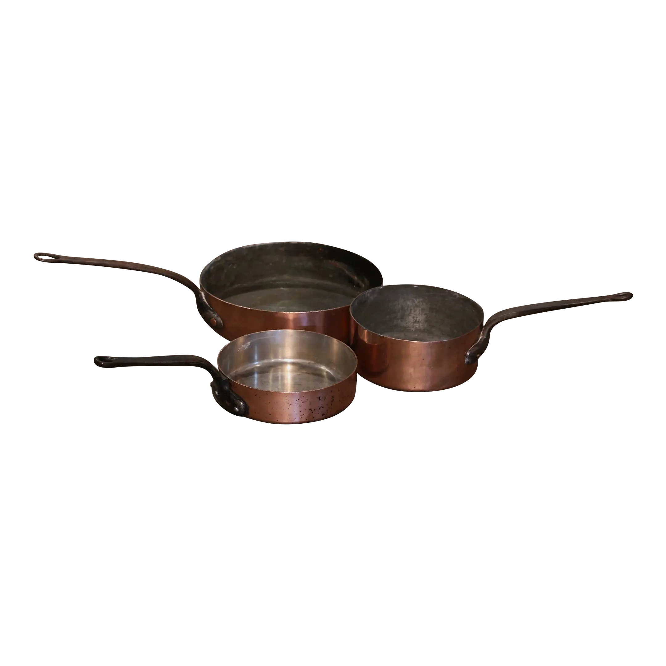 19th Century French Polished Copper and Wrought Iron Cooking Pans, Set ...
