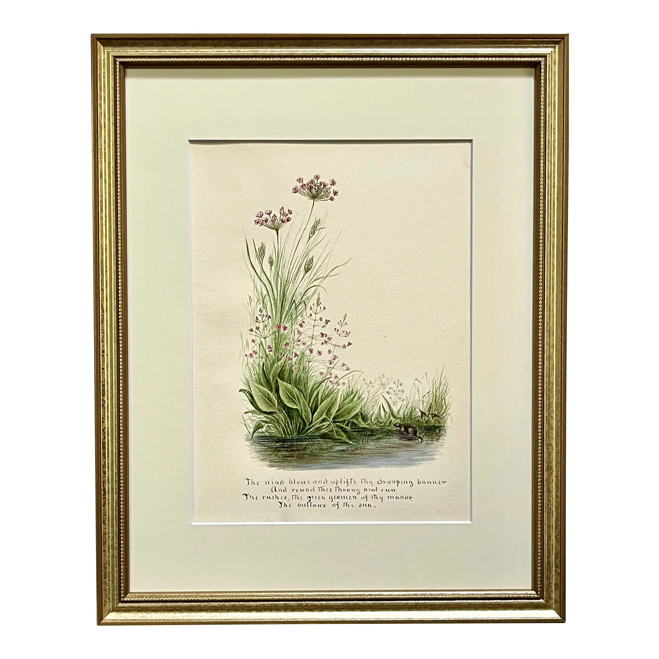 Original Antique Watercolor Painting Flowers With Calligraphic Poetry ...