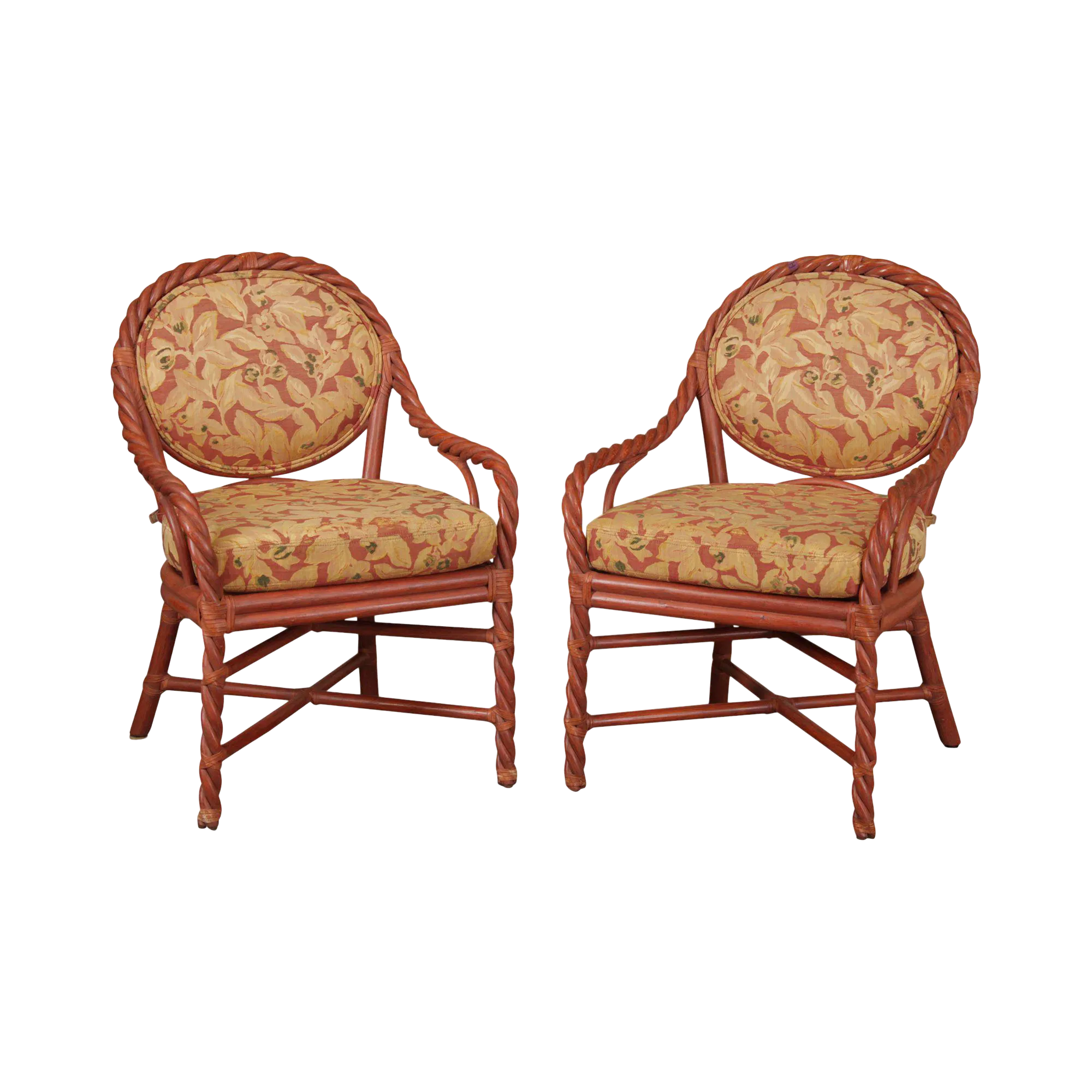 McGuire of San Francisco Painted Twisted Rattan Armchairs (B) - a Pair ...