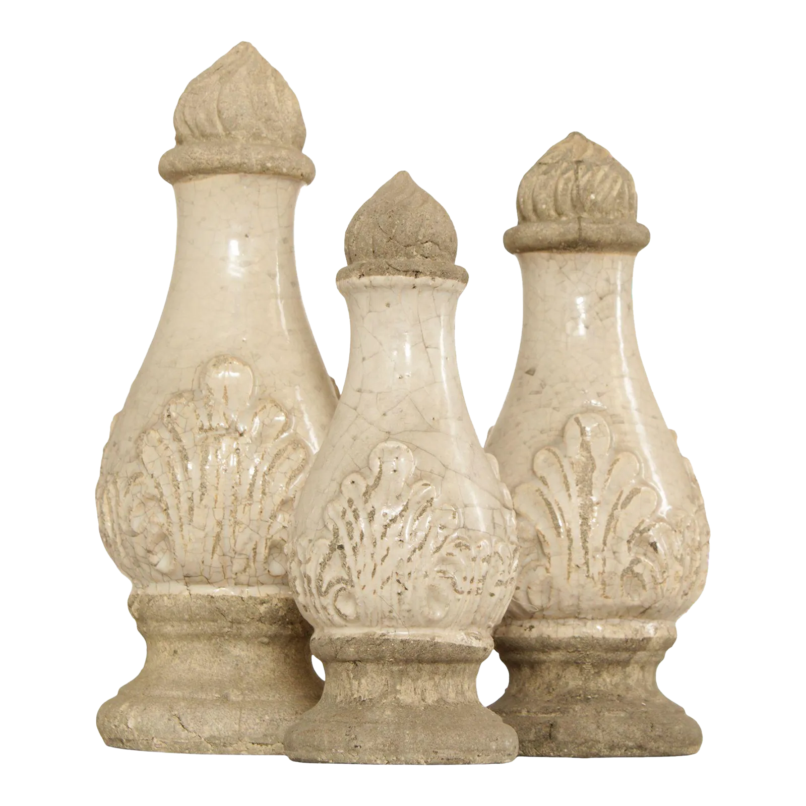 Neoclassical Style Set Glazed Cast Stone Decorative Finials - Set of 3 ...
