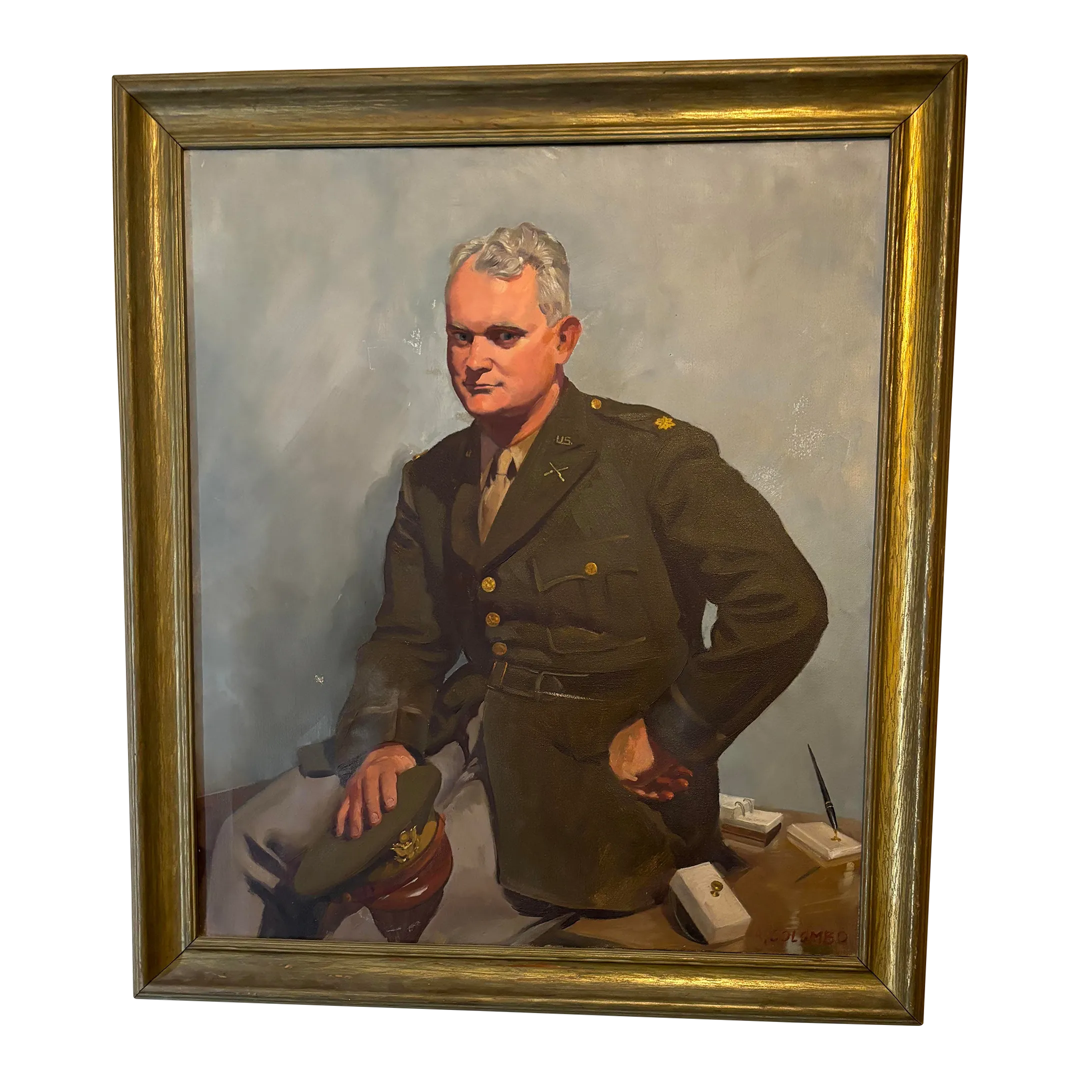 1940s Oil Portrait WWII Army Colonel Painting by A. Columbo Artist ...
