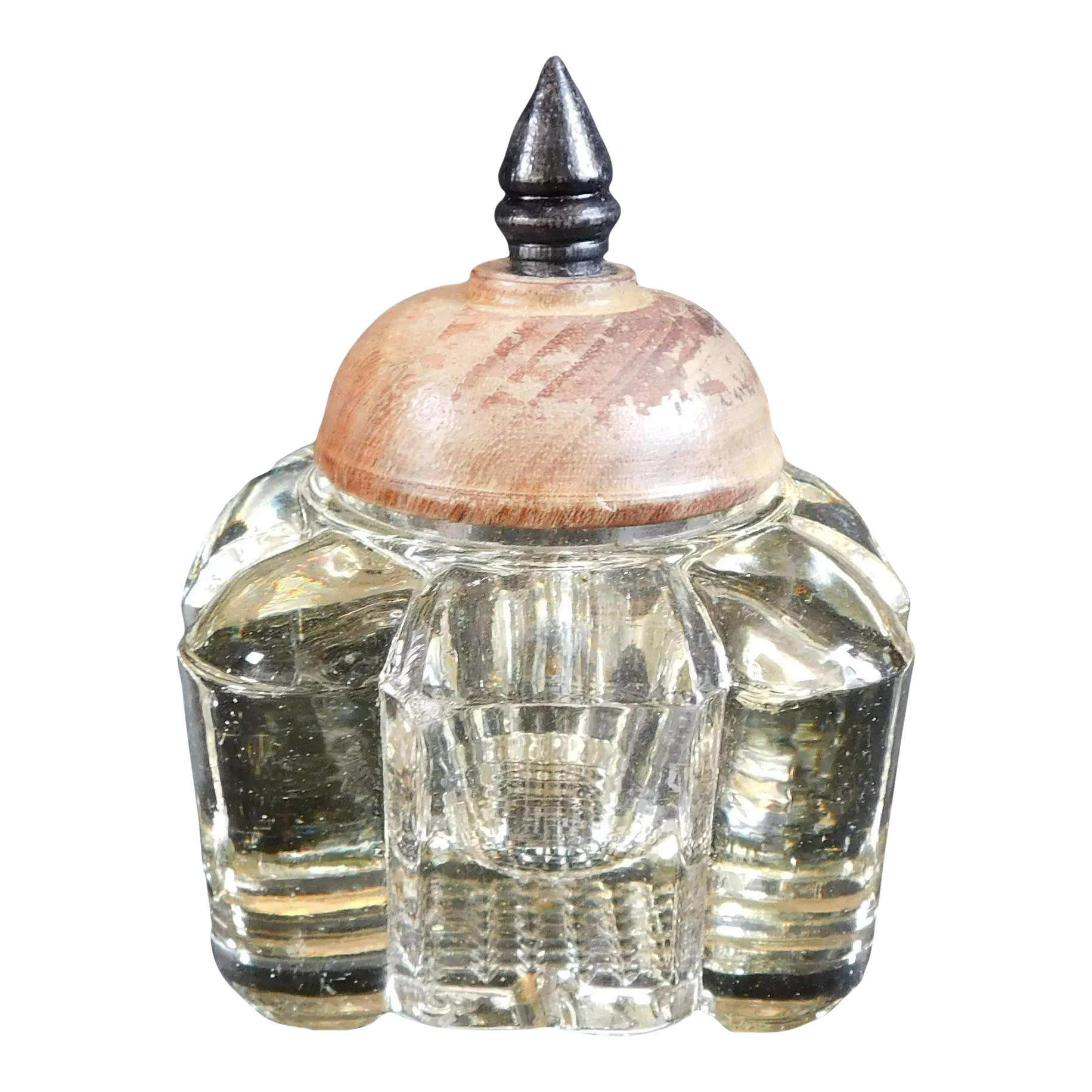 1950s Glass Inkwell With Wooden Top # 22604 | Chairish