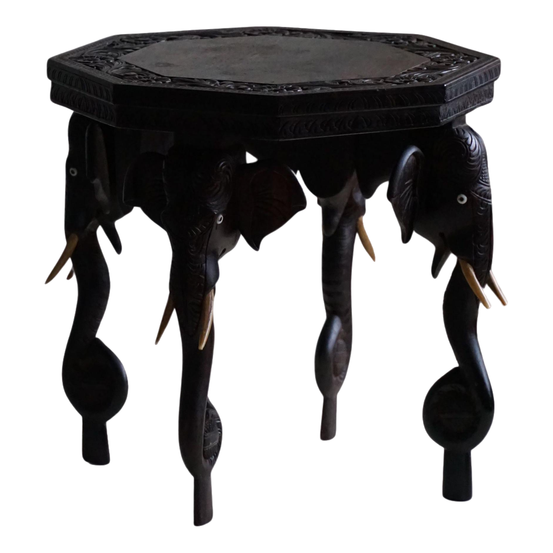 Hardwood Side Table with 4 Elephant Head Legs, Anglo Indian, 1920s ...