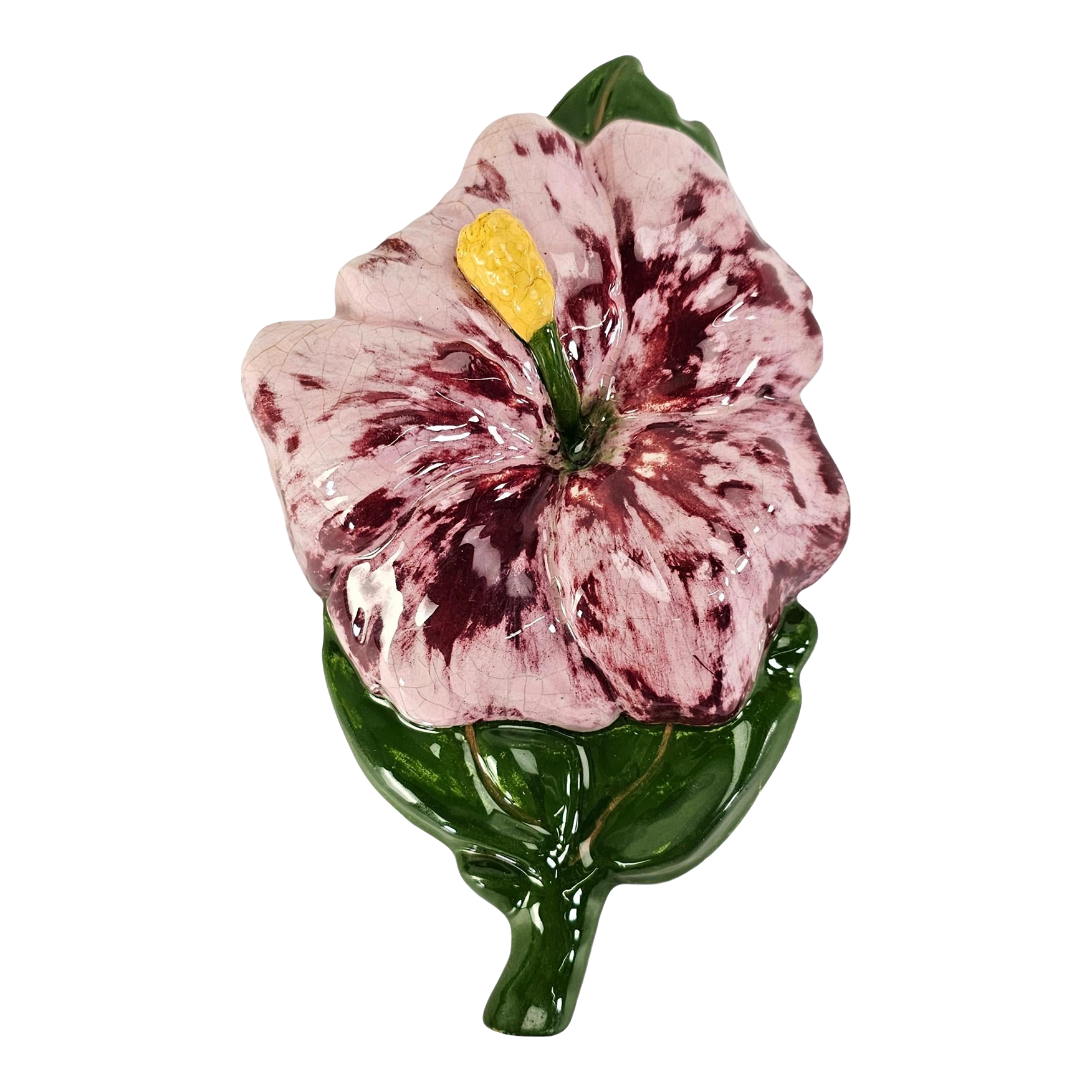 Mid Century Red Hibiscus Pua Flower Wall Pocket | Chairish