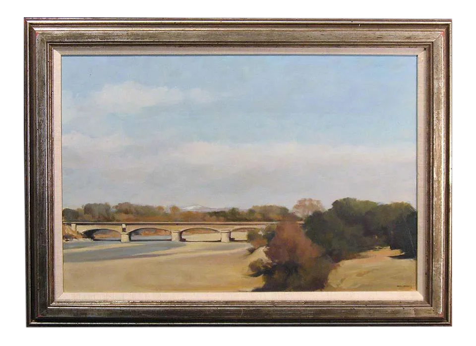 1970s "Le Pont D'Aygues" French Landscape Oil Painting by Jean-Pierre ...