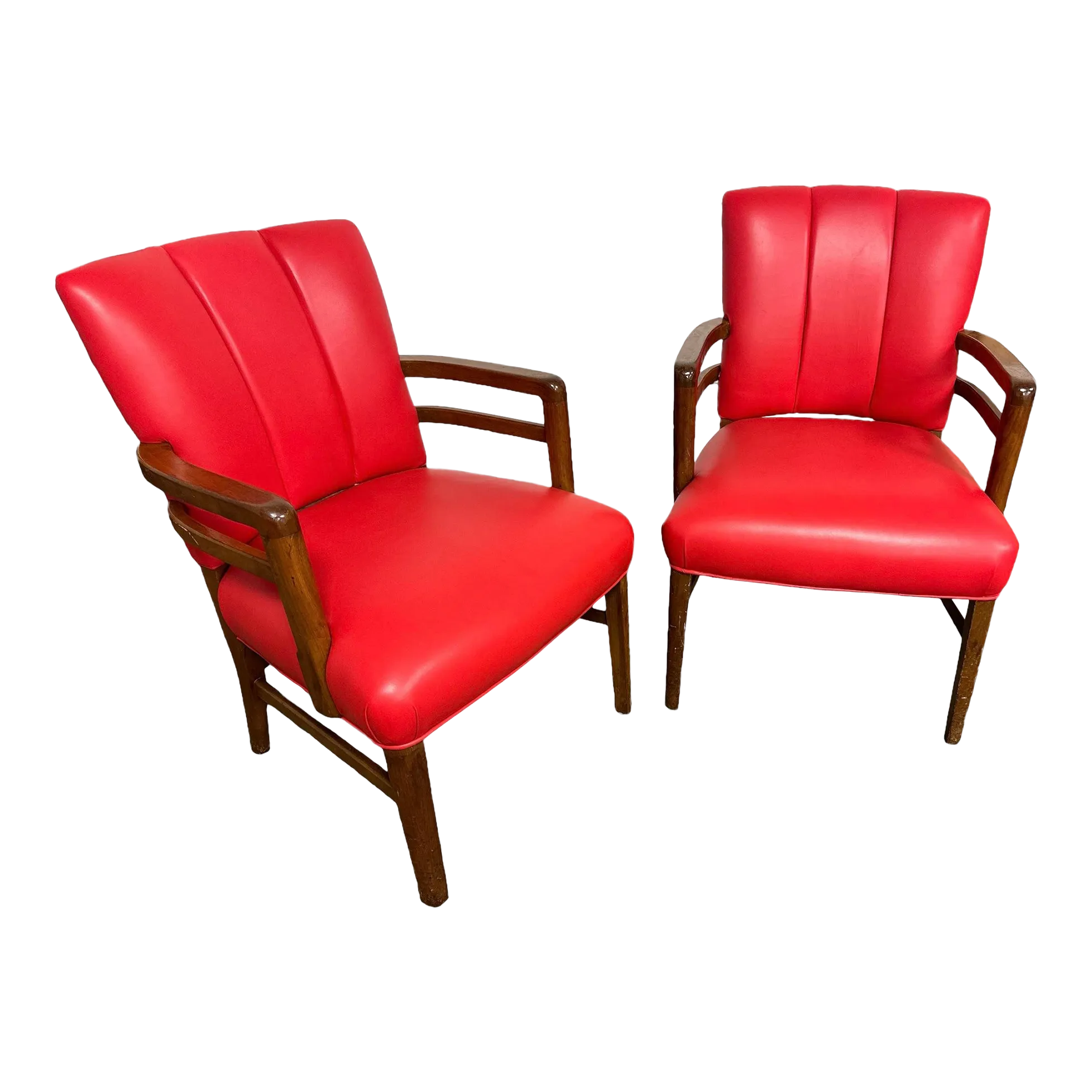 Pair of Vintage Gunlocke Channel Back Chairs With New Red Goatskin ...