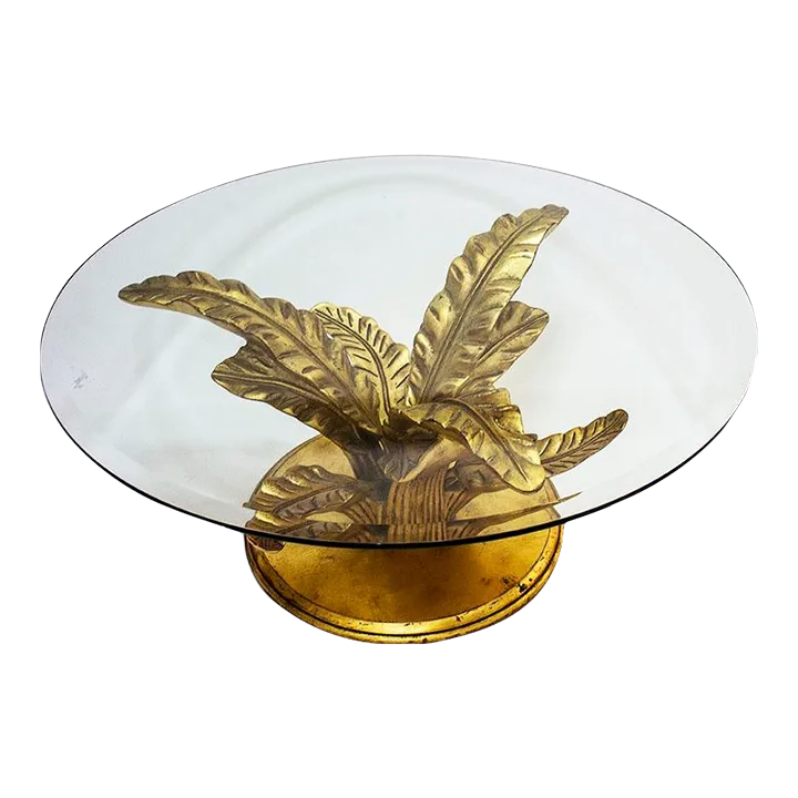 Hollywood Regency Carved Wood Gold Leaf Table | Chairish