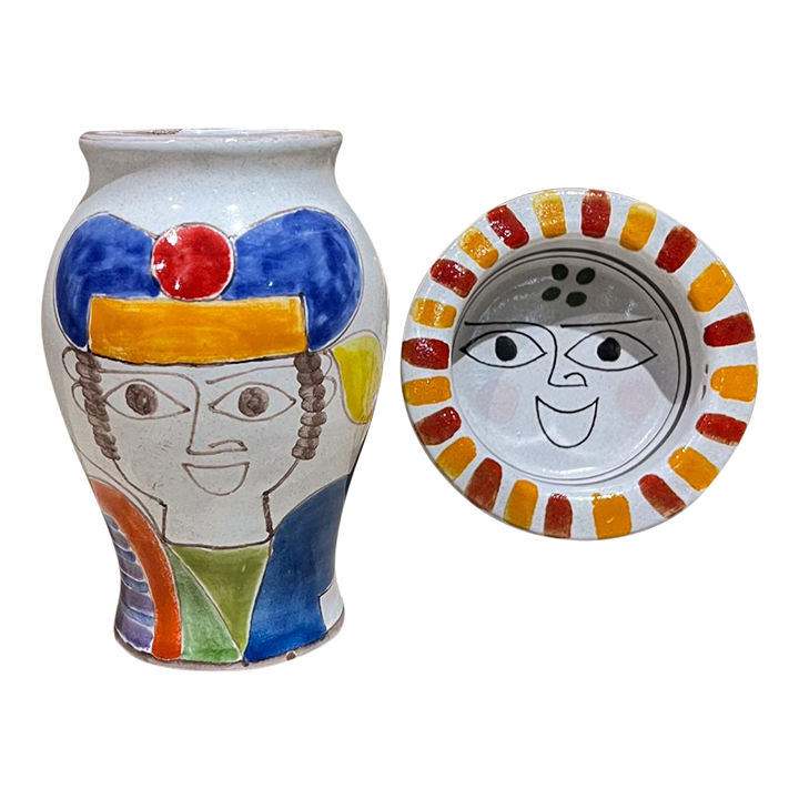 1960s Giovanni Desimone Italian Pottery Set Vase and Plate Italy | Chairish