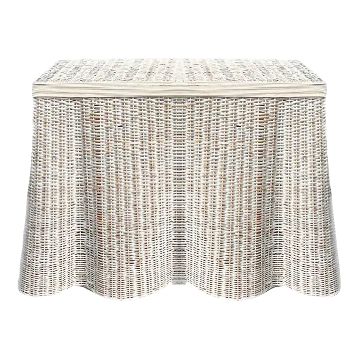 Scalloped Wicker Console Table in Whitewashed Natural, 48" | Chairish