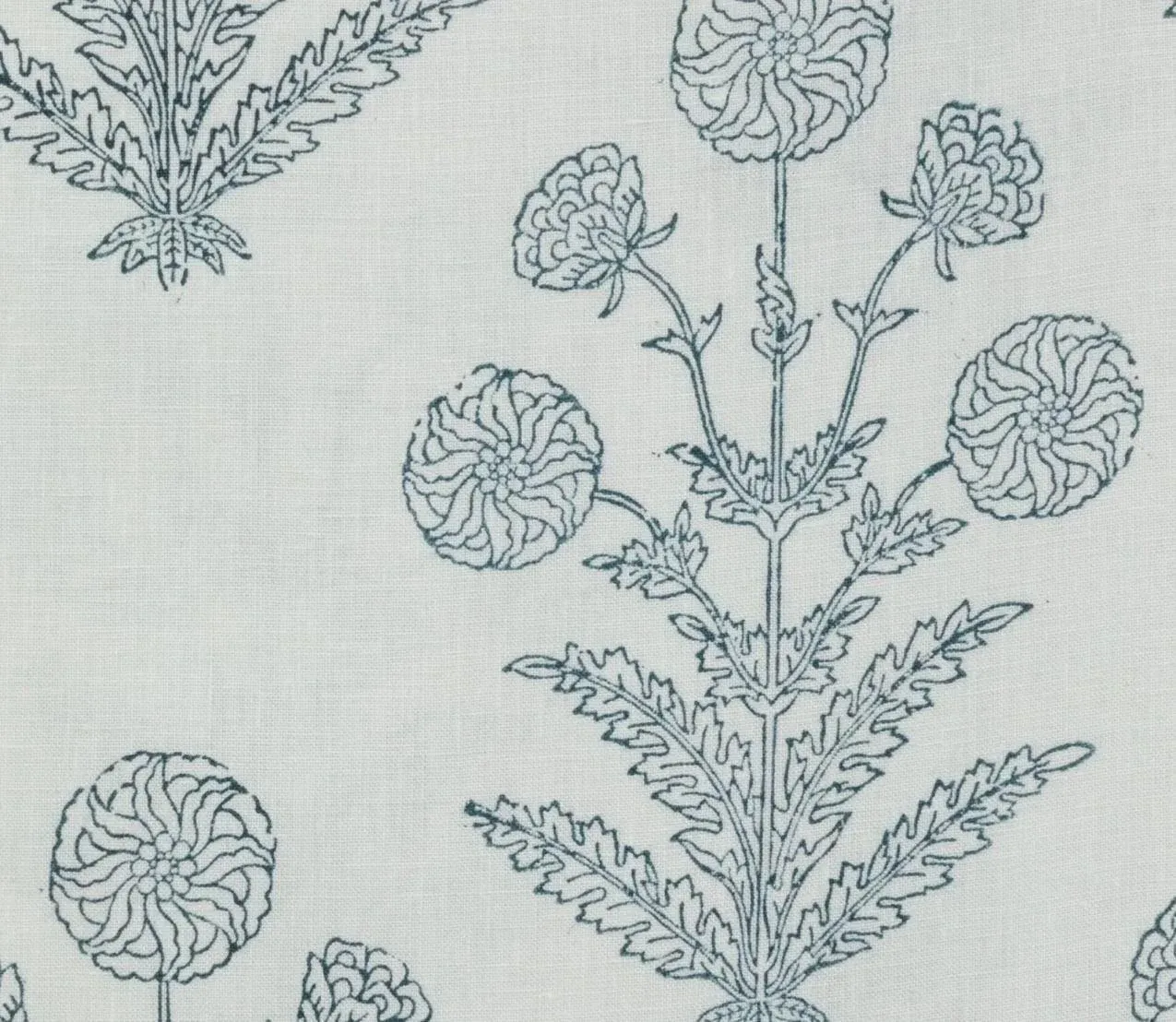 Elizabeth Eakins "Alur" Indigo on White Hand Blocked Linen Fabric- 2 1/ ...