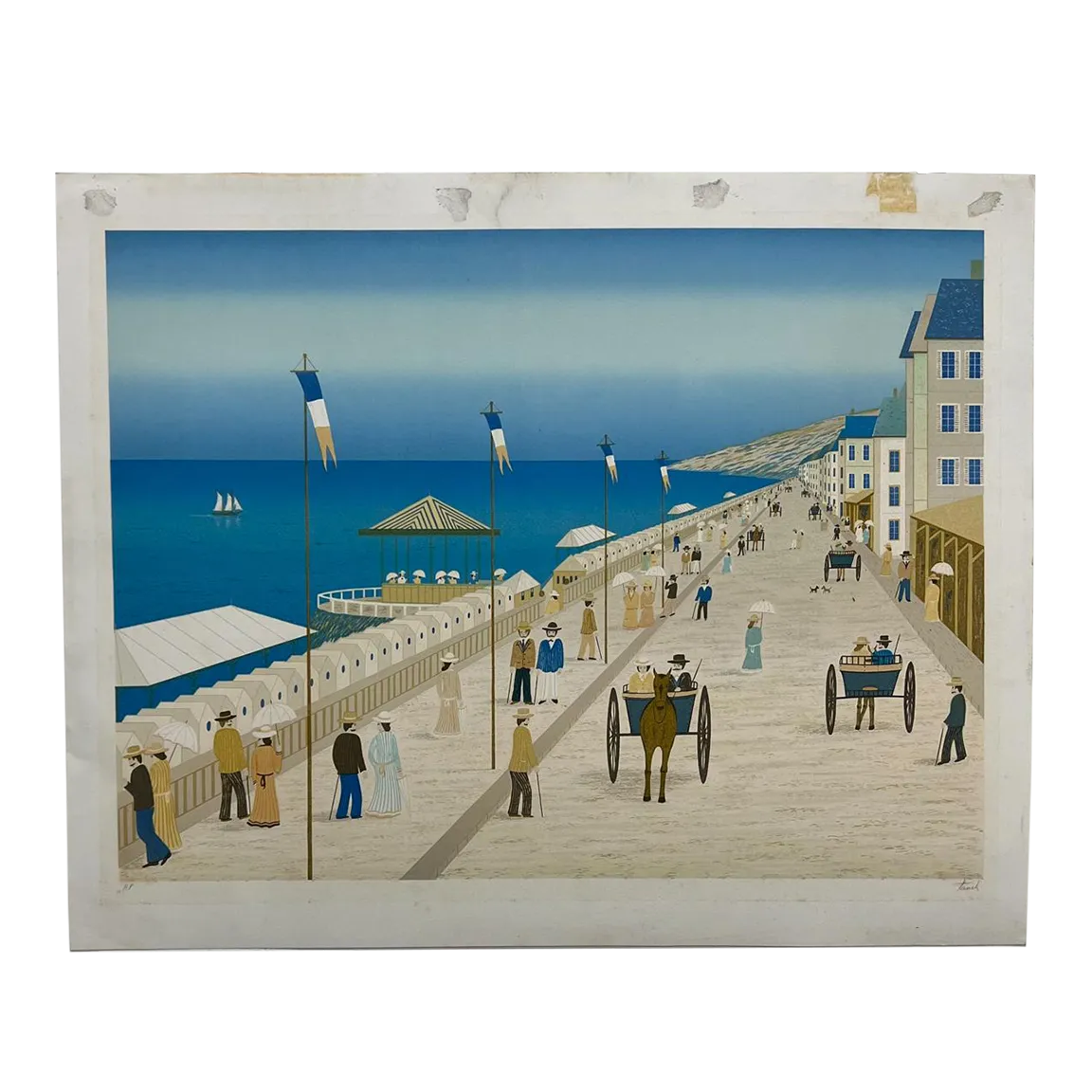 Vintage Francois Ledan Folk Art Ocean Landscape Lithograph by Fanch ...