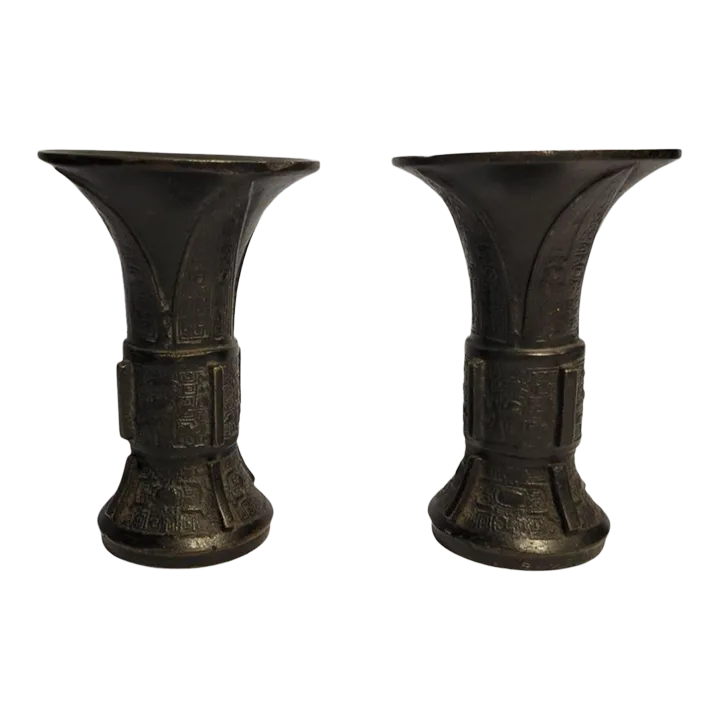 Chinese Gu Form Bronze Vases - a Pair | Chairish