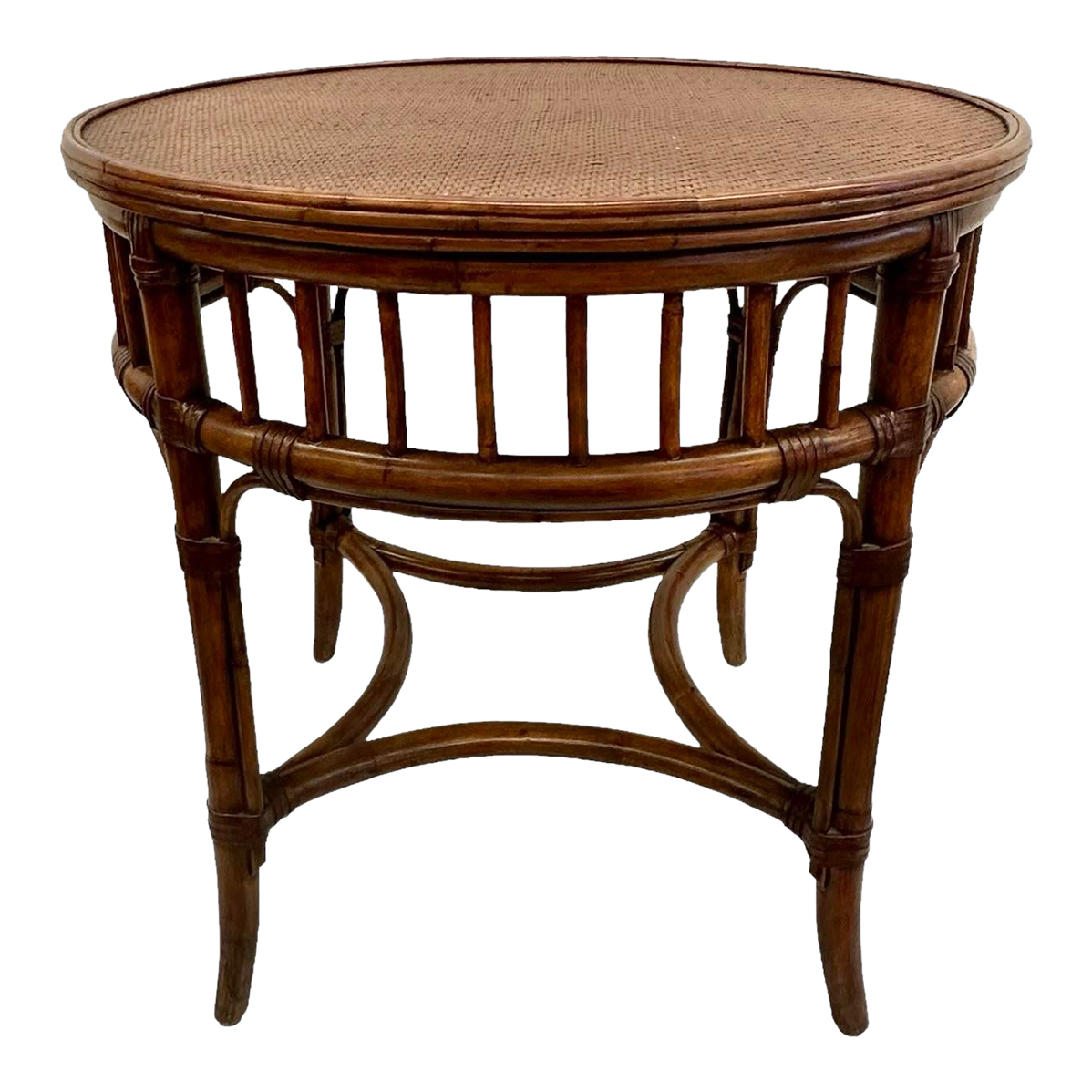 Vintage Ethan Allen Chippendale Wicker Rattan Side Table | Chairish