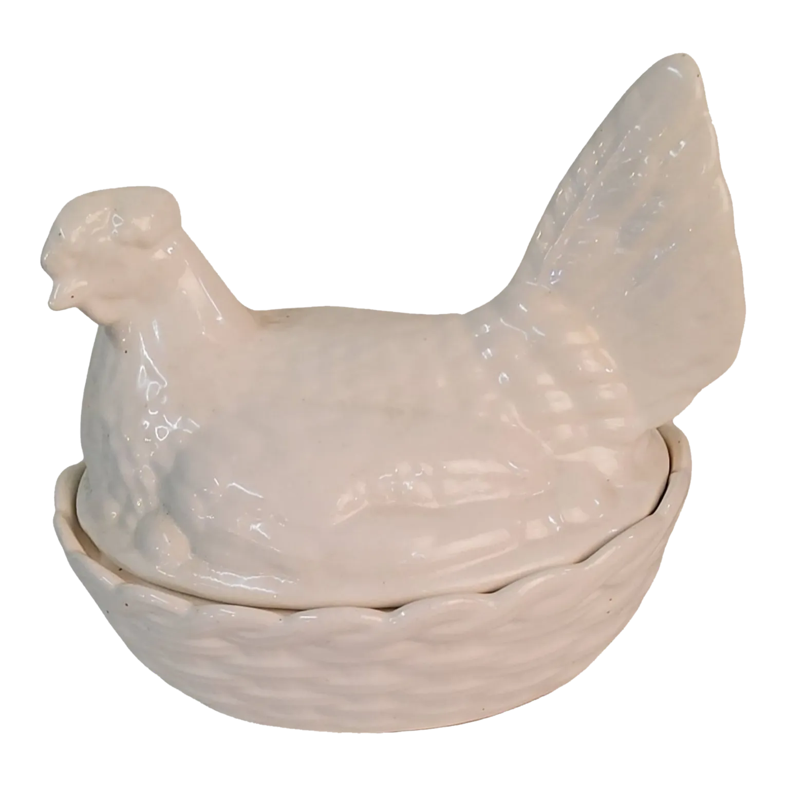 1960s White Ceramic Hen on Nest | Chairish