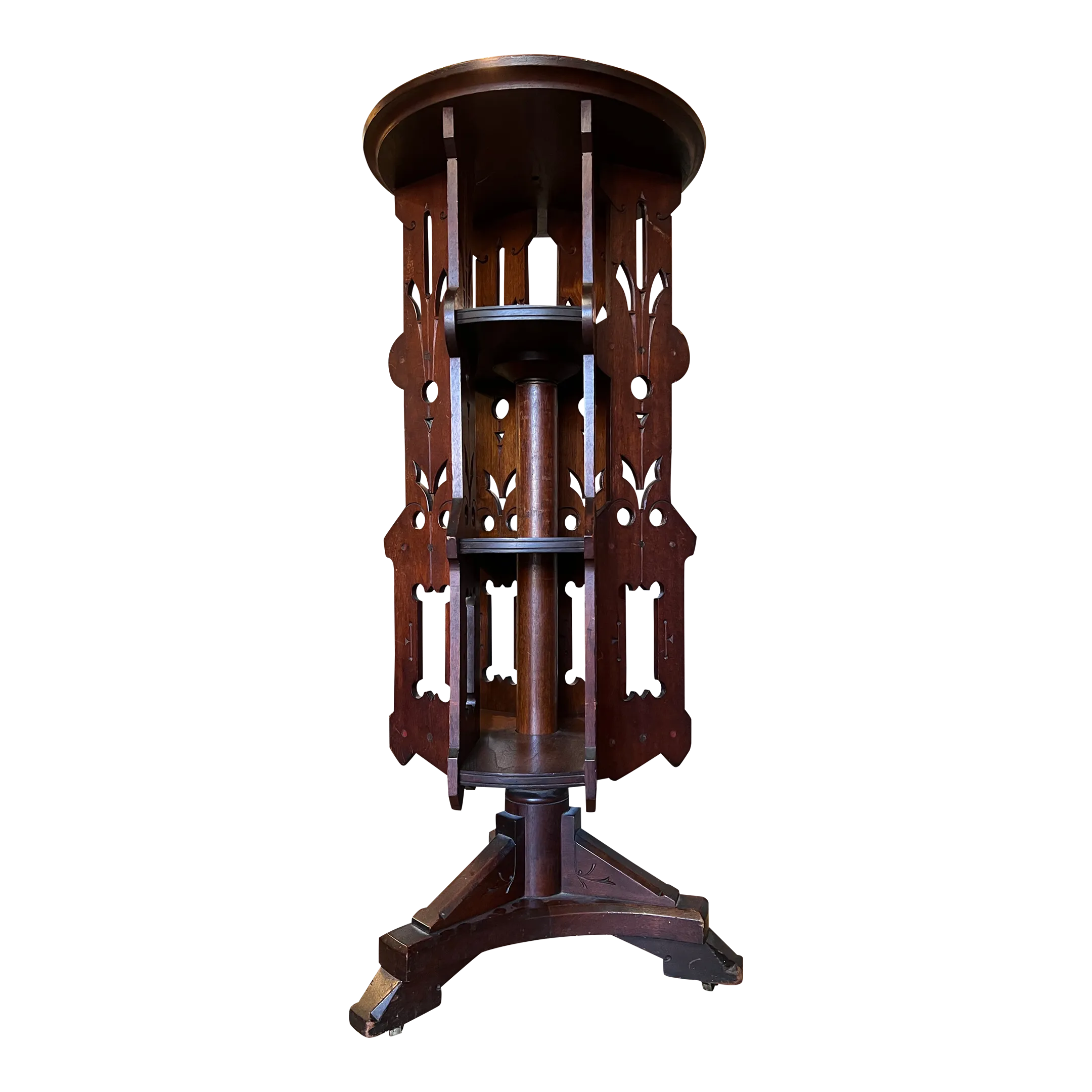 Late 19th Century Victorian Walnut Wood Revolving Bookcase | Chairish